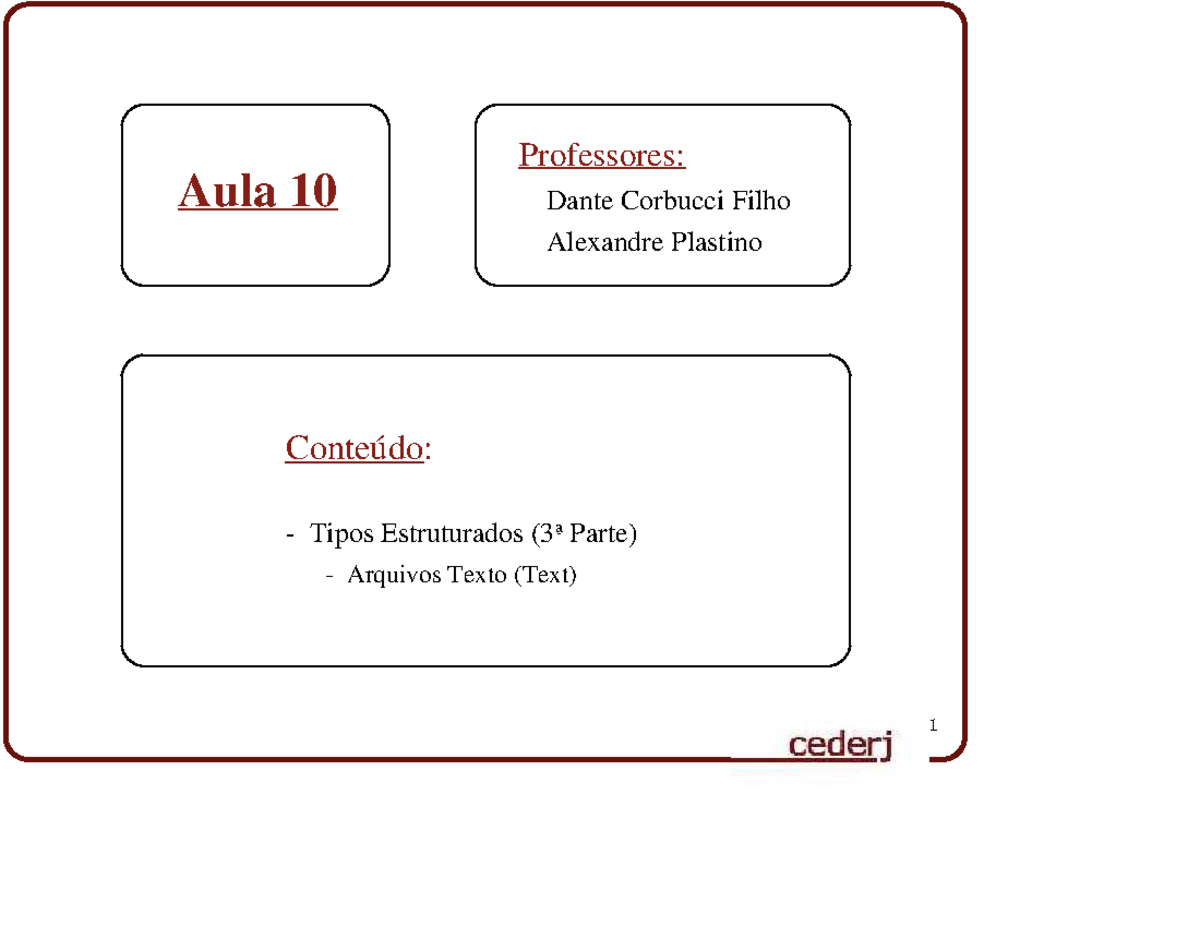 Aula 010 - Tipos Estruturados III - Professores: Dante Corbucci Filho ...