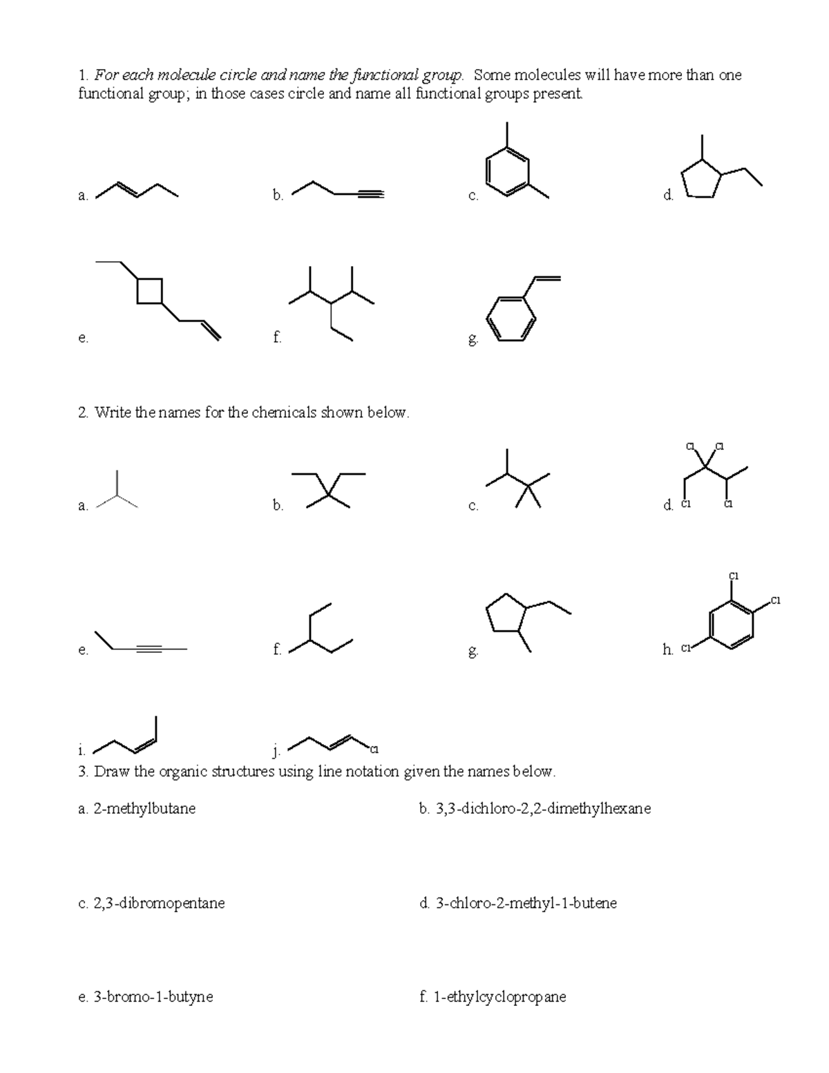 Practice sheet 1 - 1. For each molecule circle and name the functional ...