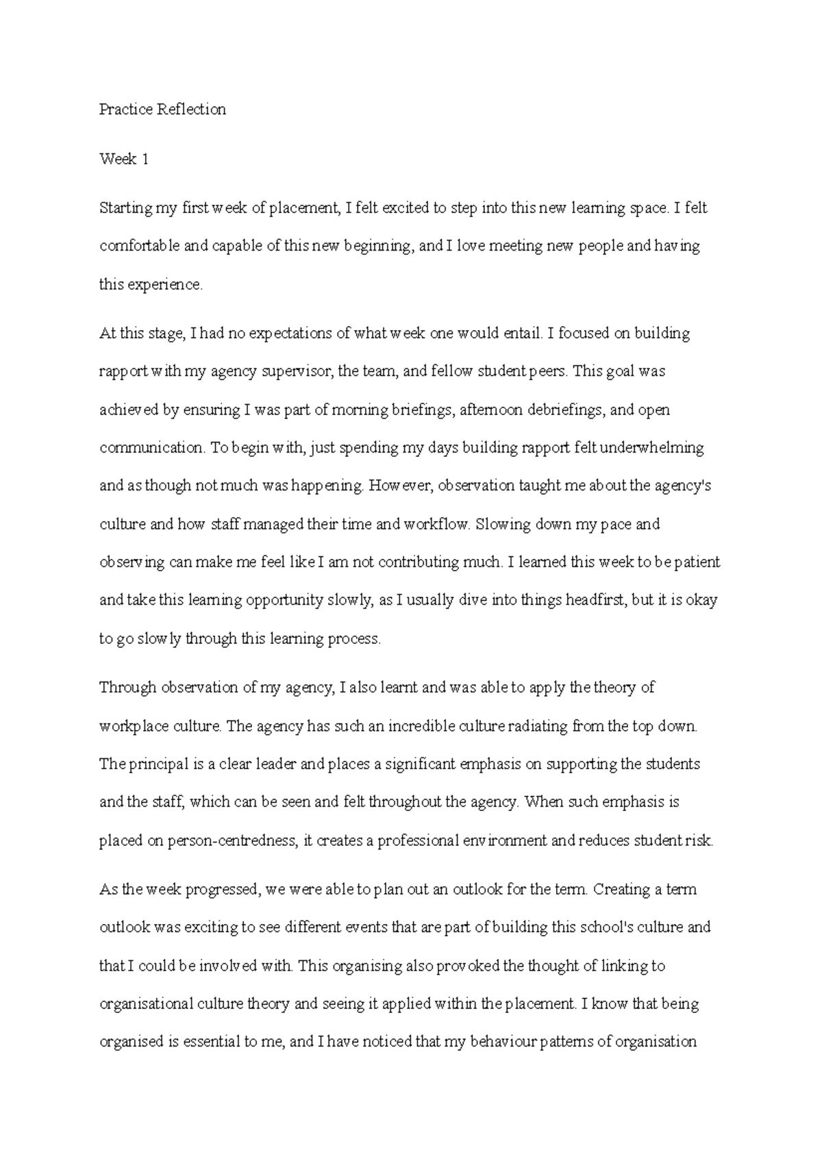 Practice Reflection Week 1 - Practice Reflection Week 1 Starting my ...