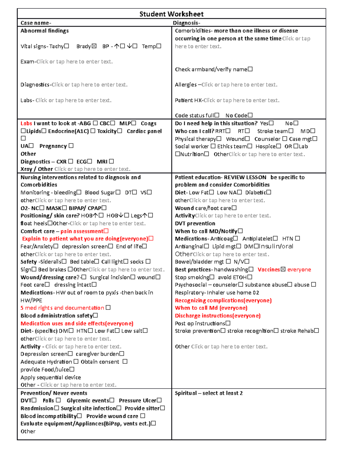 Student Worksheet #3 - Student Worksheet Case name- Diagnosis- Abnormal findings Vital signs ...