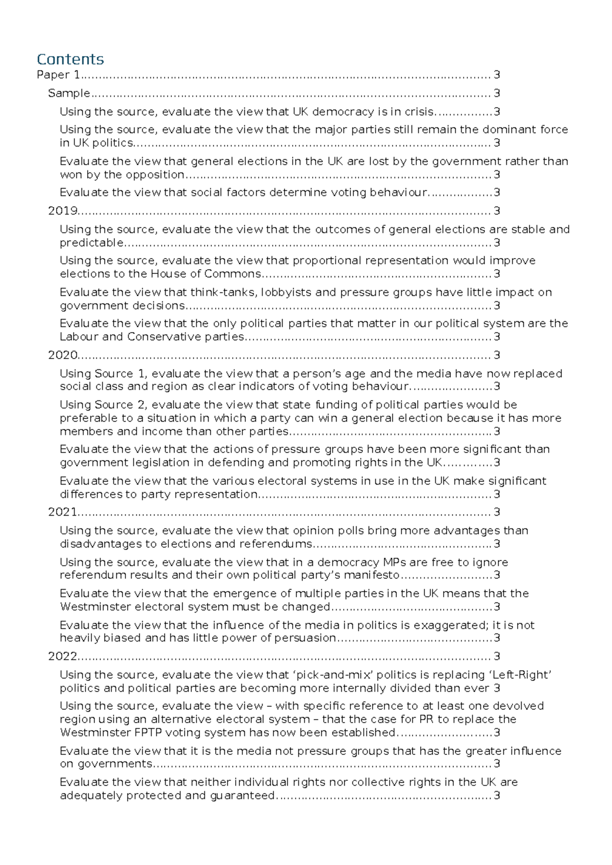 Essay plans - politics - Contents Paper - Studocu