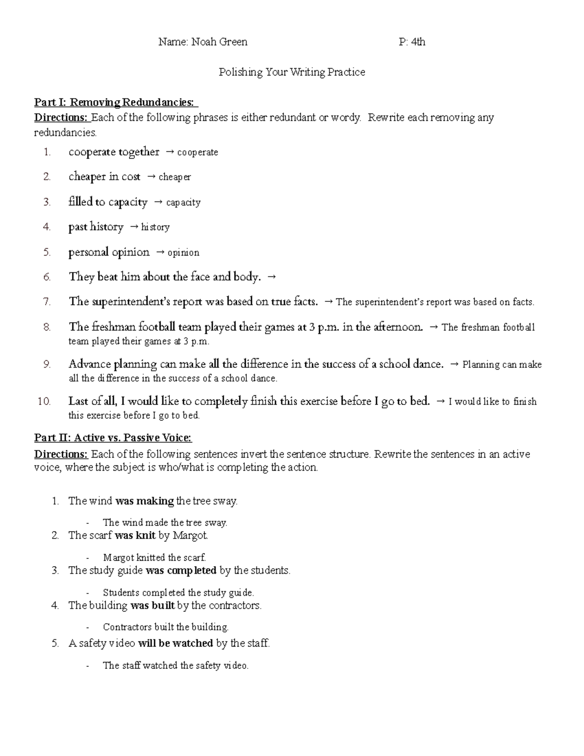 Polishing Your Writing Practice - Journalism - Name: Noah Green P: 4th Polishing Your Writing ...