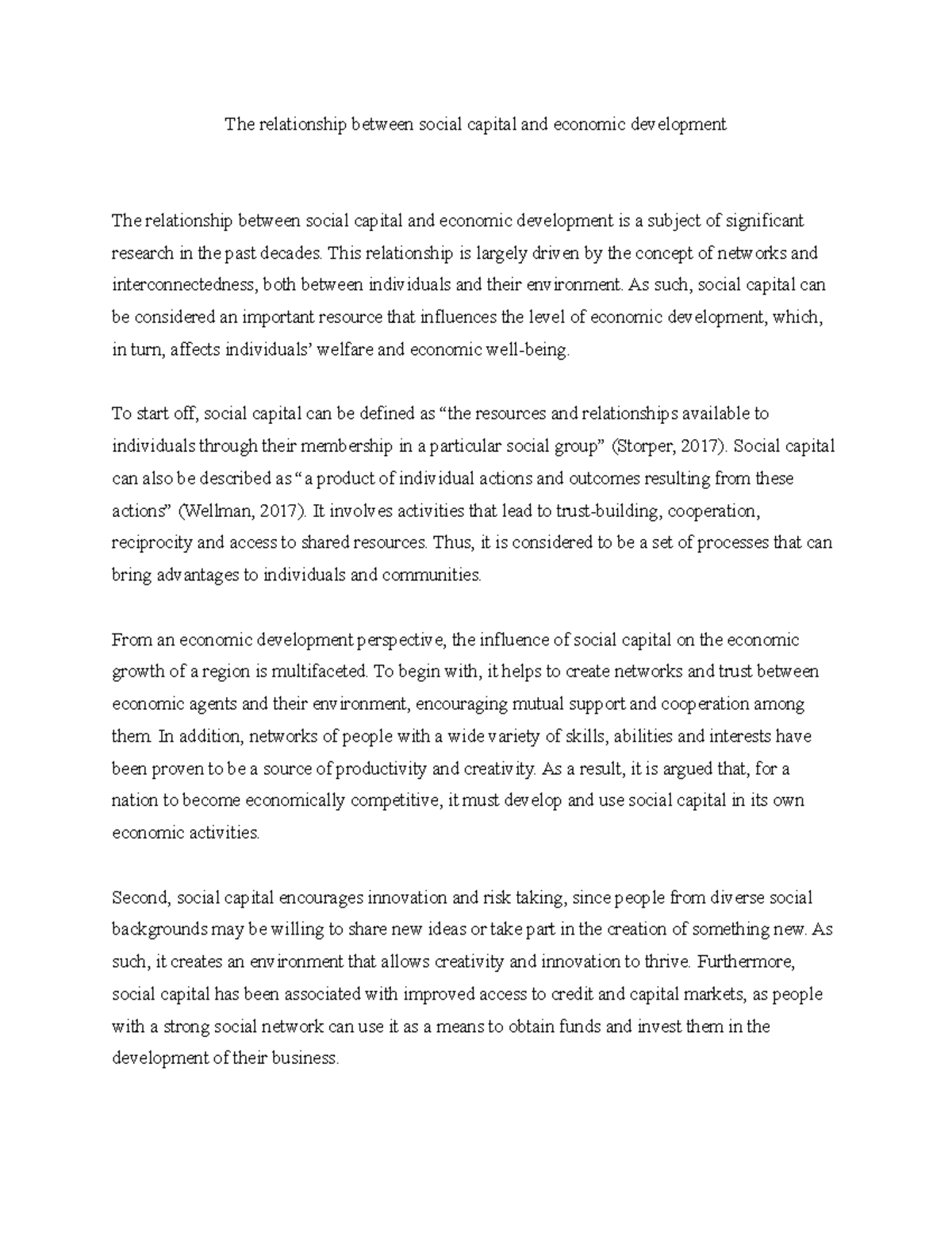 The relationship between social capital and economic development - This ...