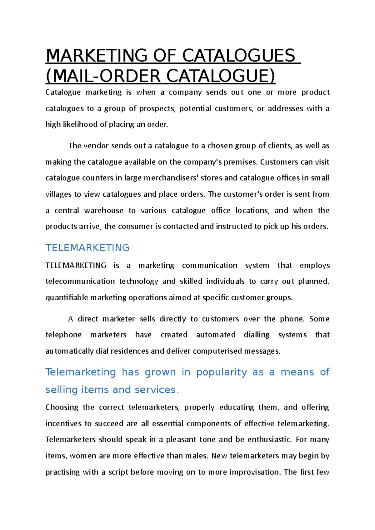 Marketing OF Catalogues - MARKETING OF CATALOGUES (MAIL-ORDER CATALOGUE ...