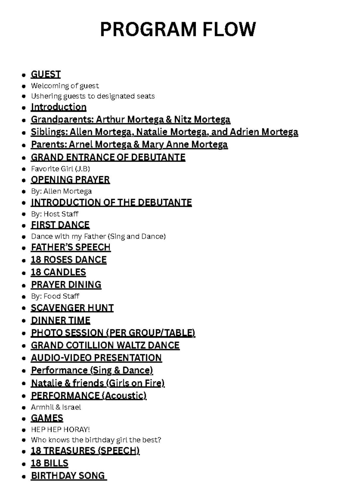 Program FLOW - //////////////// - PROGRAM FLOW GUEST Welcoming of guest ...