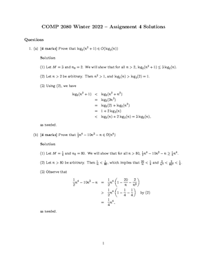 Assignment 6-sol - COMP 2080 Winter 2022 – Assignment 6 Questions For this question, refer to ...