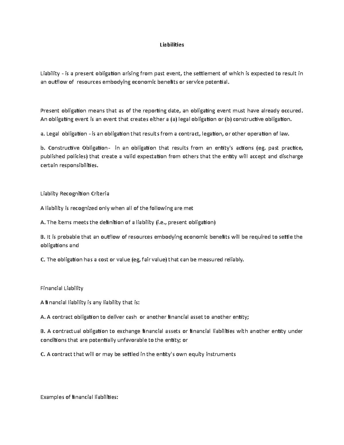 Chapter 12 Liabilities - Liabilities Liability - is a present ...