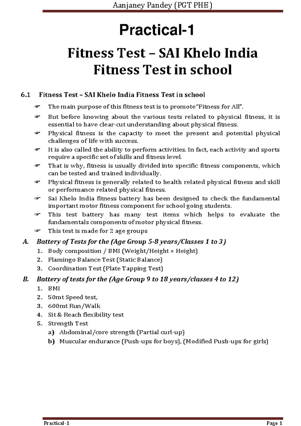 Practical No 1 - Practical- Fitness Test – SAI Khelo India Fitness Test ...