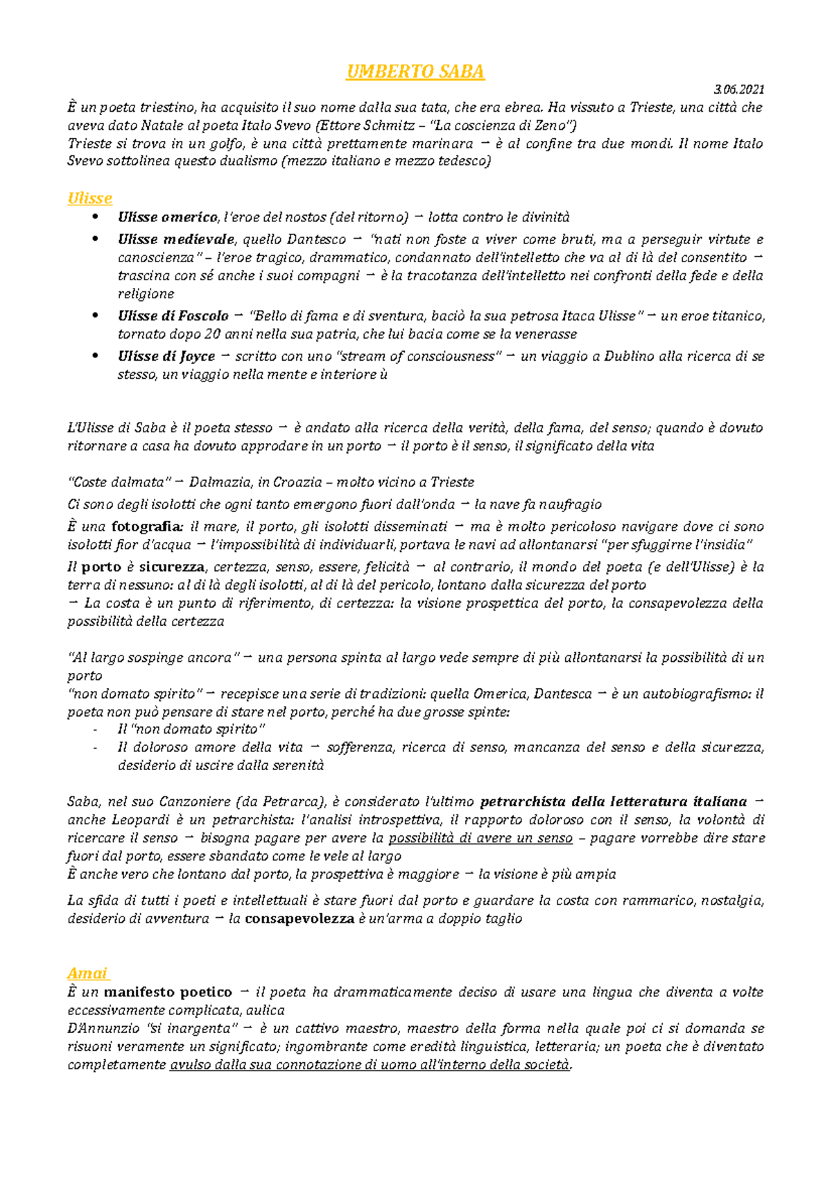 Umberto SABA - Analisi di testi, contesto letterario, vita dell'autore ...