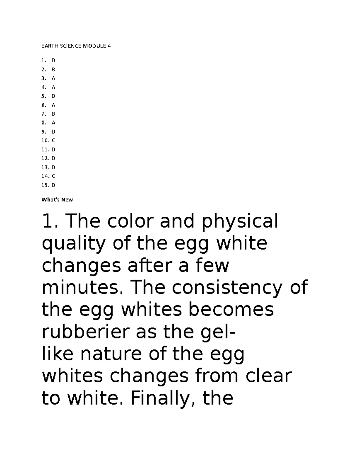 Earth Science Answer KEY Module 4 - EARTH SCIENCE MODULE 4 1. D 2. B 3 ...