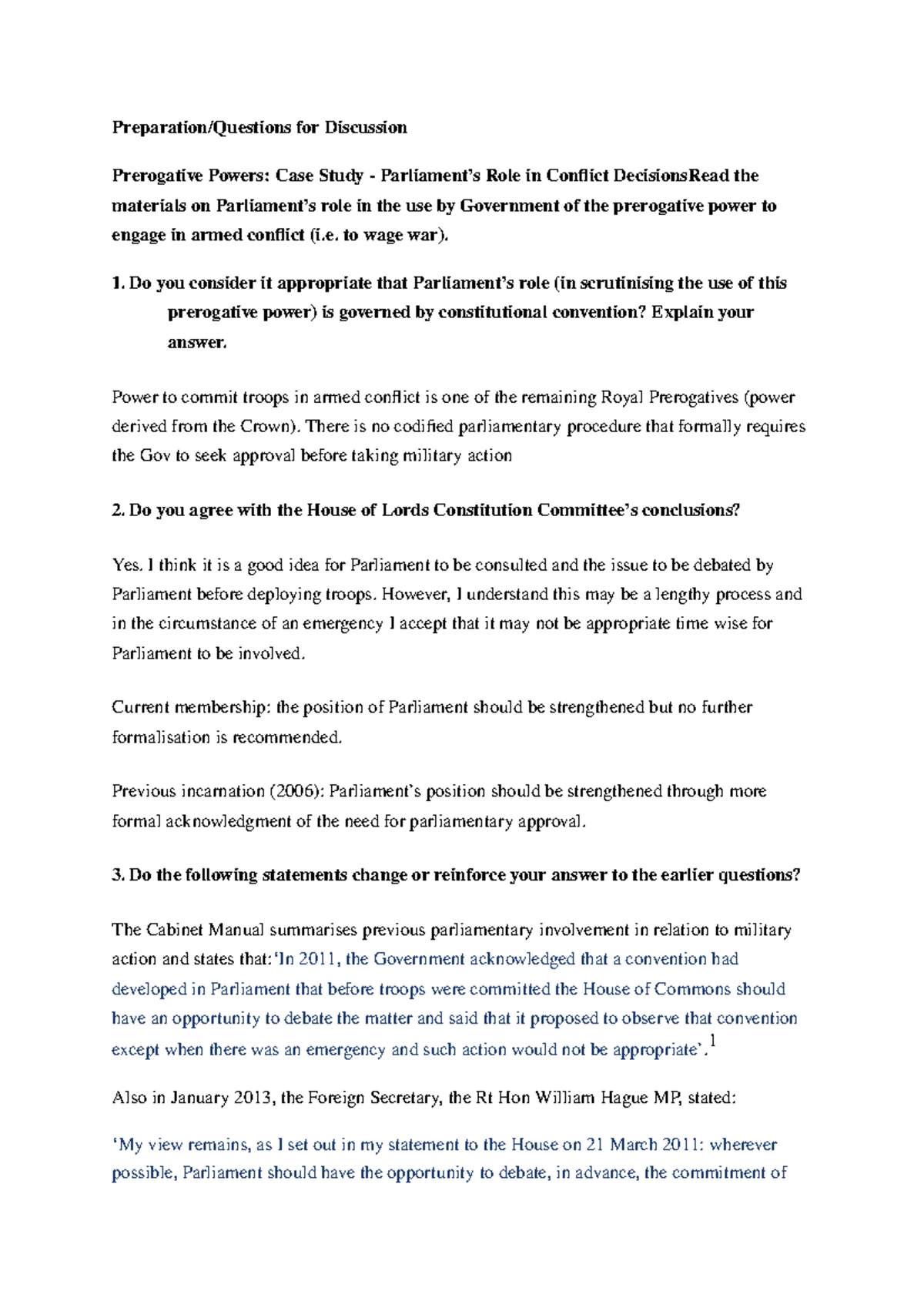 Seminar 3 Prep notes - Preparation/Questions for Discussion Prerogative ...