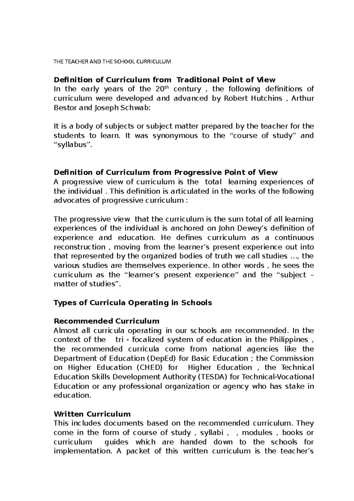 The Teacher AND The School Curriculum - THE TEACHER AND THE SCHOOL ...