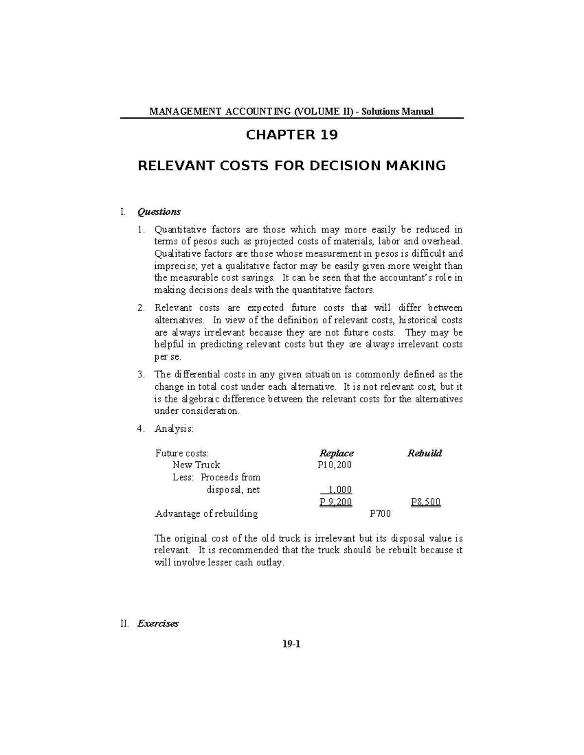 Relevant Costs FOR Decision Making - MANAGEMENT ACCOUNTING (VOLUME II ...