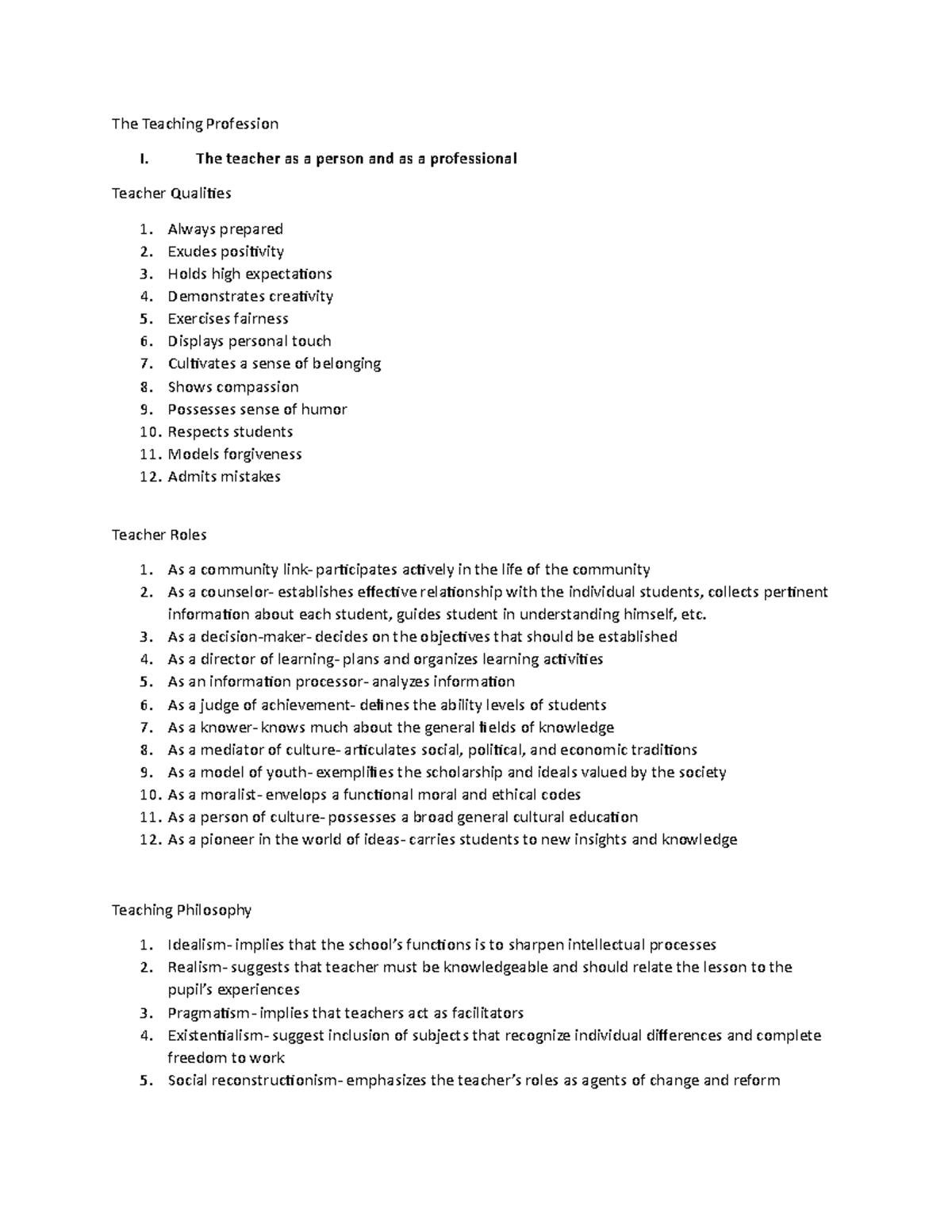 Lecture-Notes-1 - for academic use only - The Teaching Profession I ...