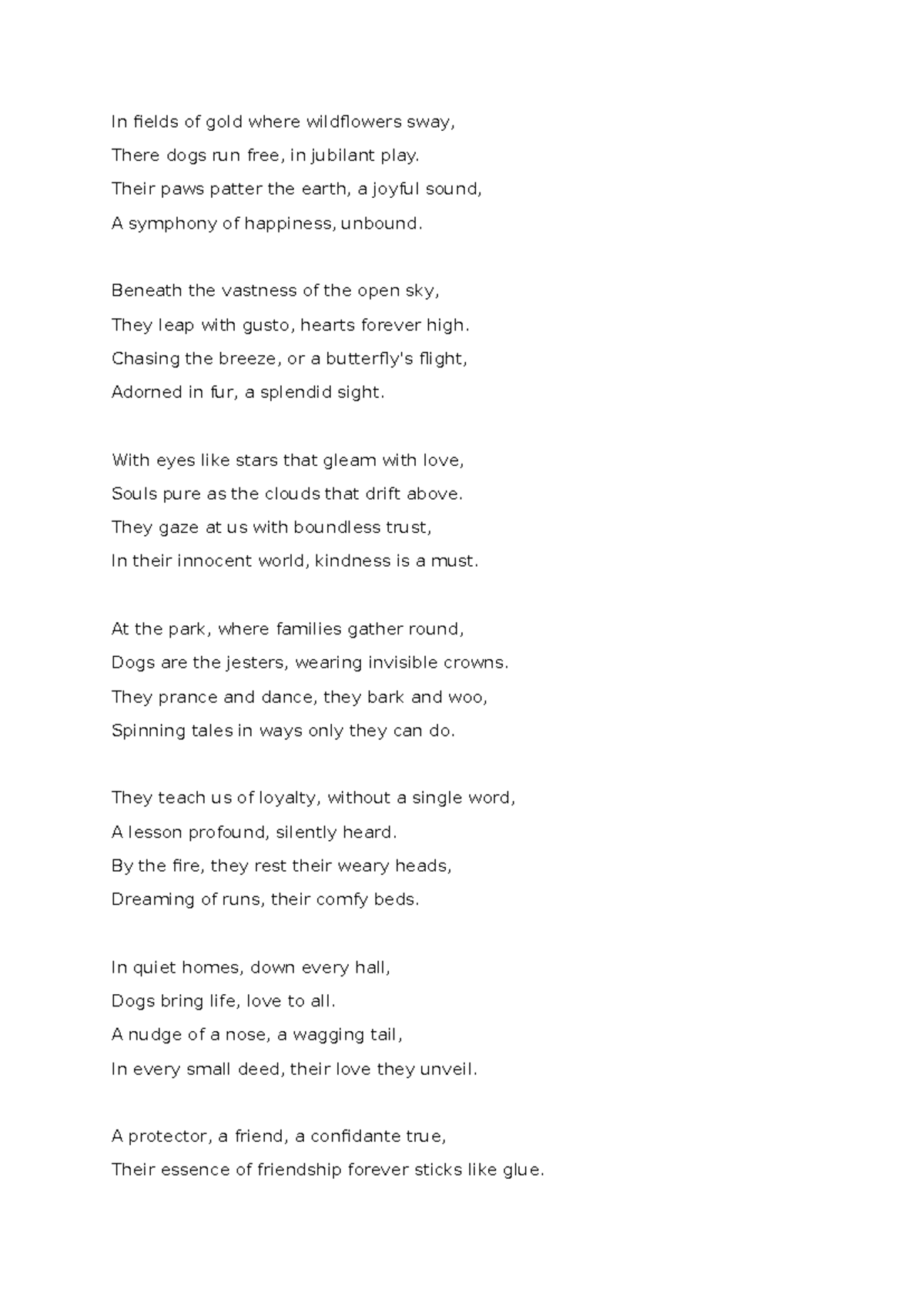 Poem on dogs - poem about doggys - In fields of gold where wildflowers ...