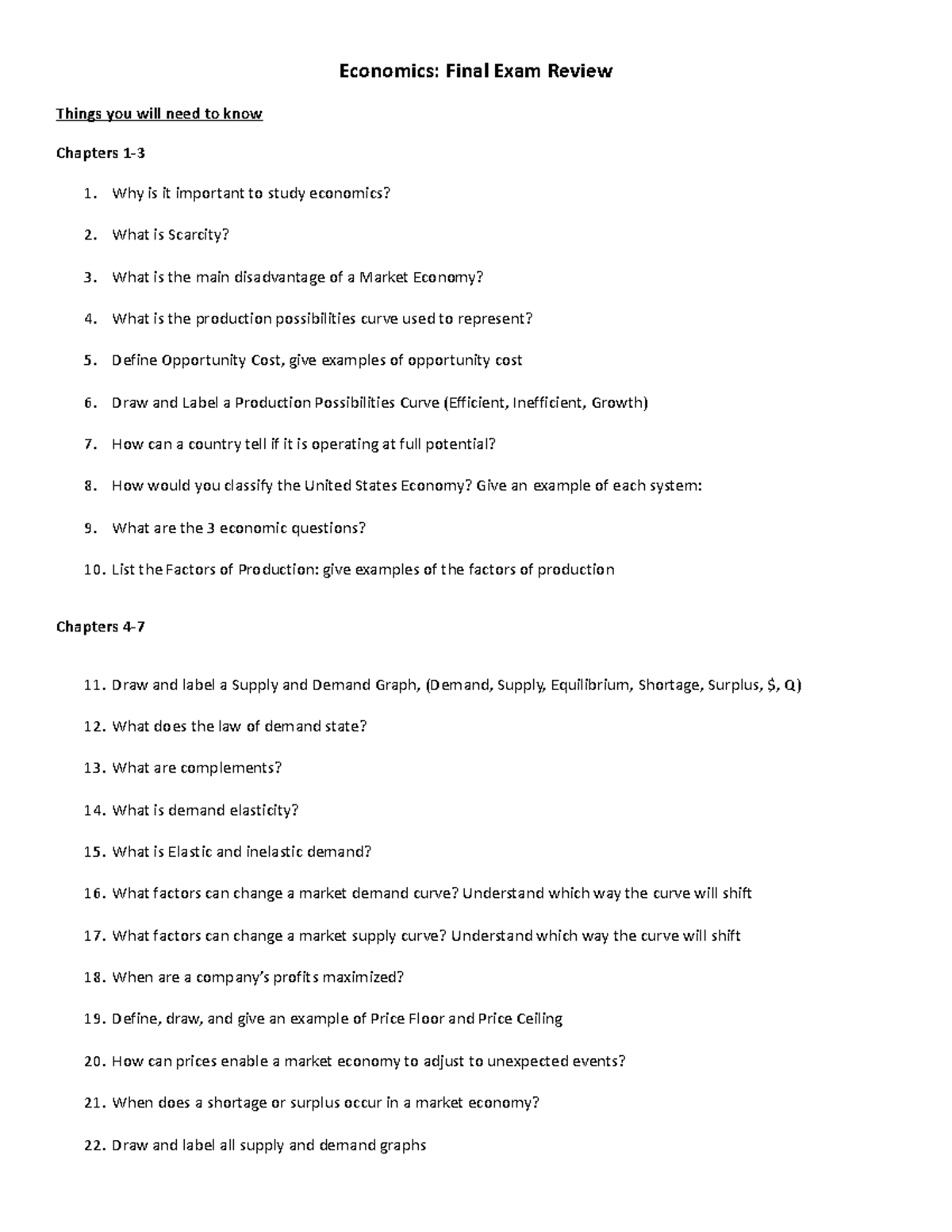 Copy Of Economics Final Exam Review Guide Economics Final Exam