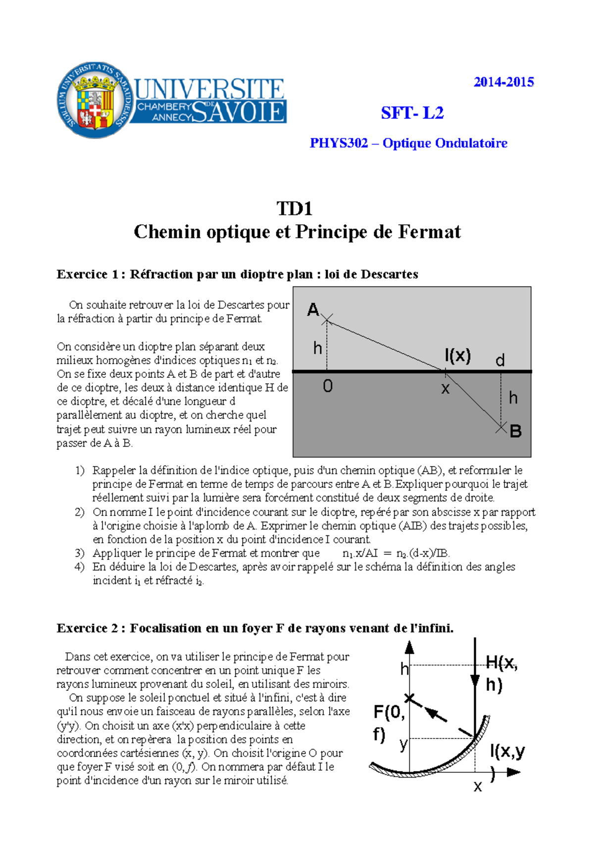 TD1 Chemin optique & Pcpe de Fermat - 2014-20152014- SFT- L2SFT- L ...