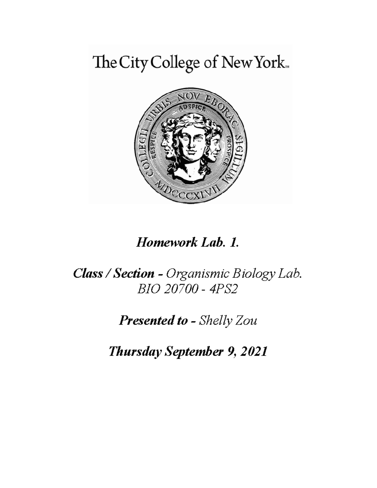 Bio 207 Lab. 1 - NaCl concentration - Homework Lab. 1. Class / Section ...