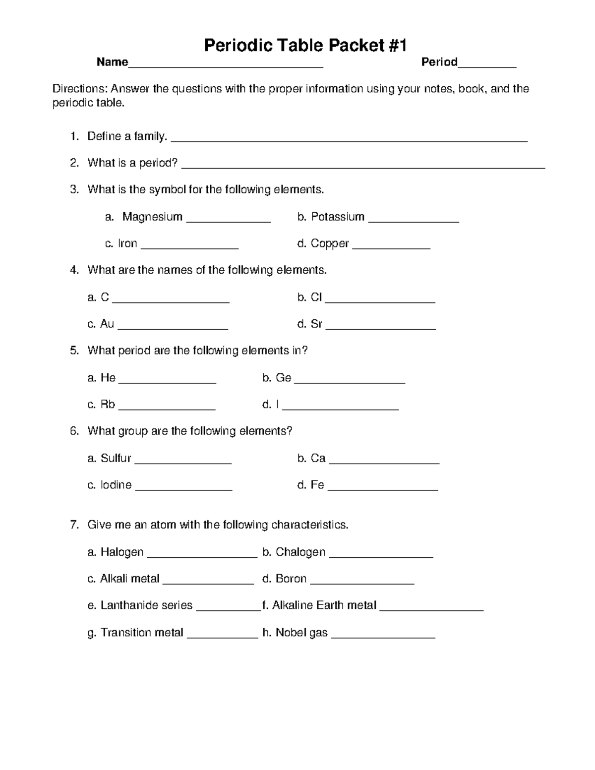 Periodic Table Packet ssmgz 5 248fdno - Name ...