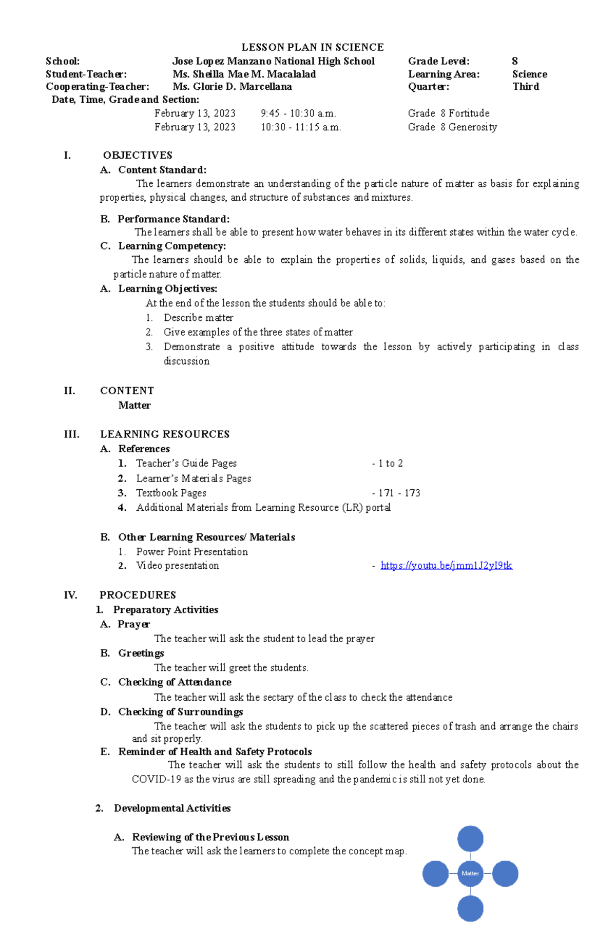 Day 1 Grade 8 Lesson Plan - LESSON PLAN IN SCIENCE School: Jose Lopez ...