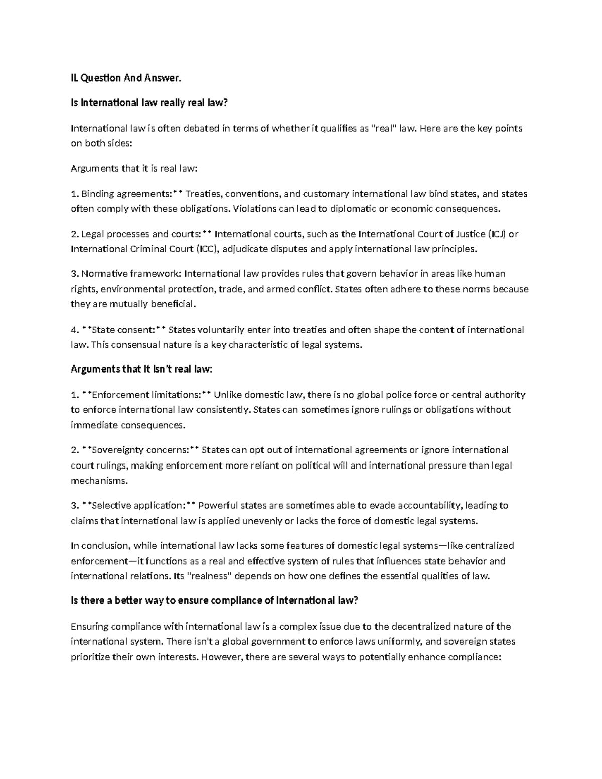 IL Question And Answer(1) - Is international law really real law ...