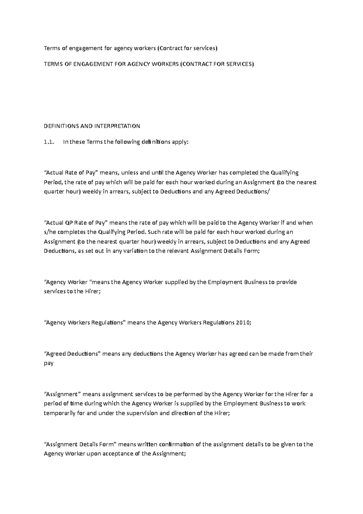 Key-reccruitment - test - Terms of engagement for agency workers ...