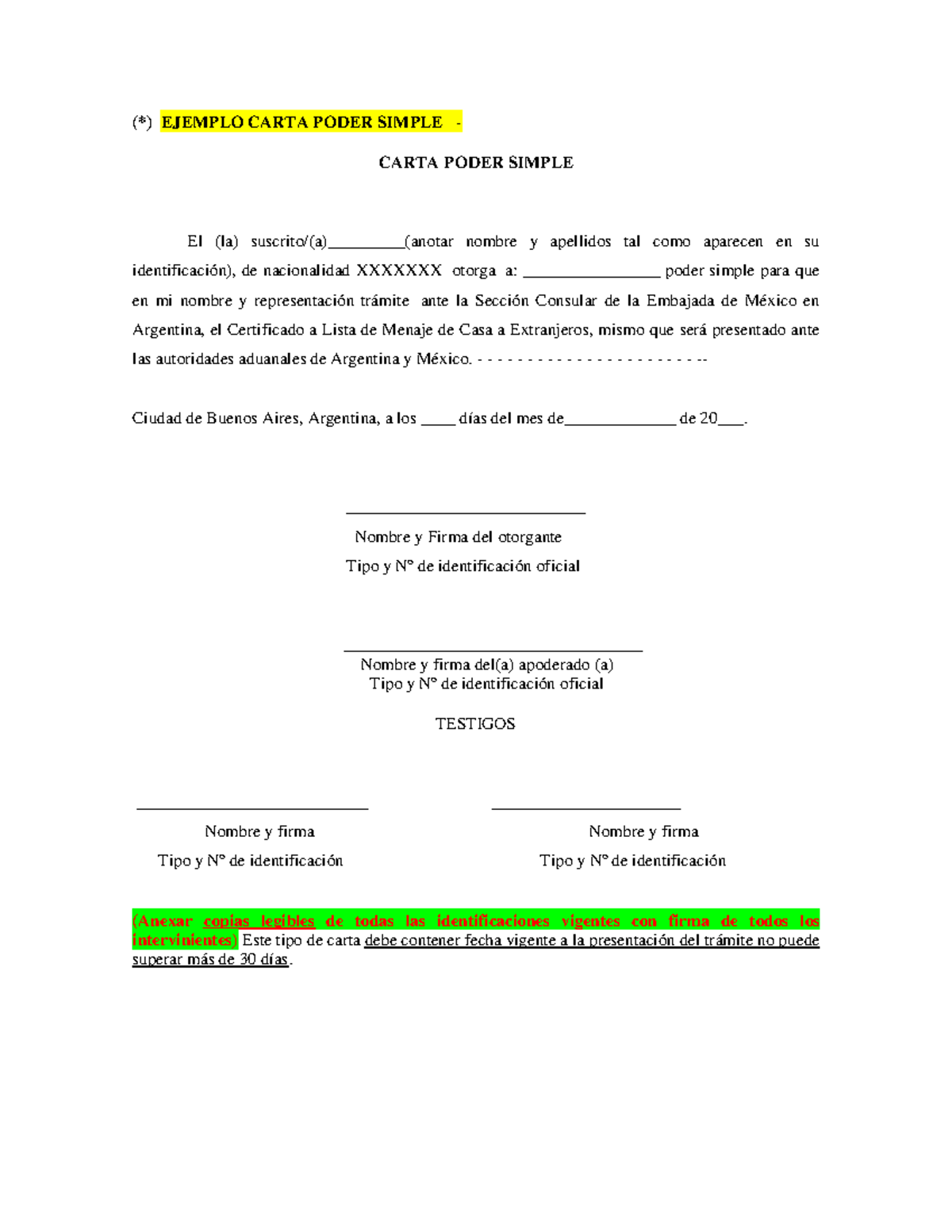 Ejemplo carta poder simple carta poder simple - (*) EJEMPLO CARTA PODER ...