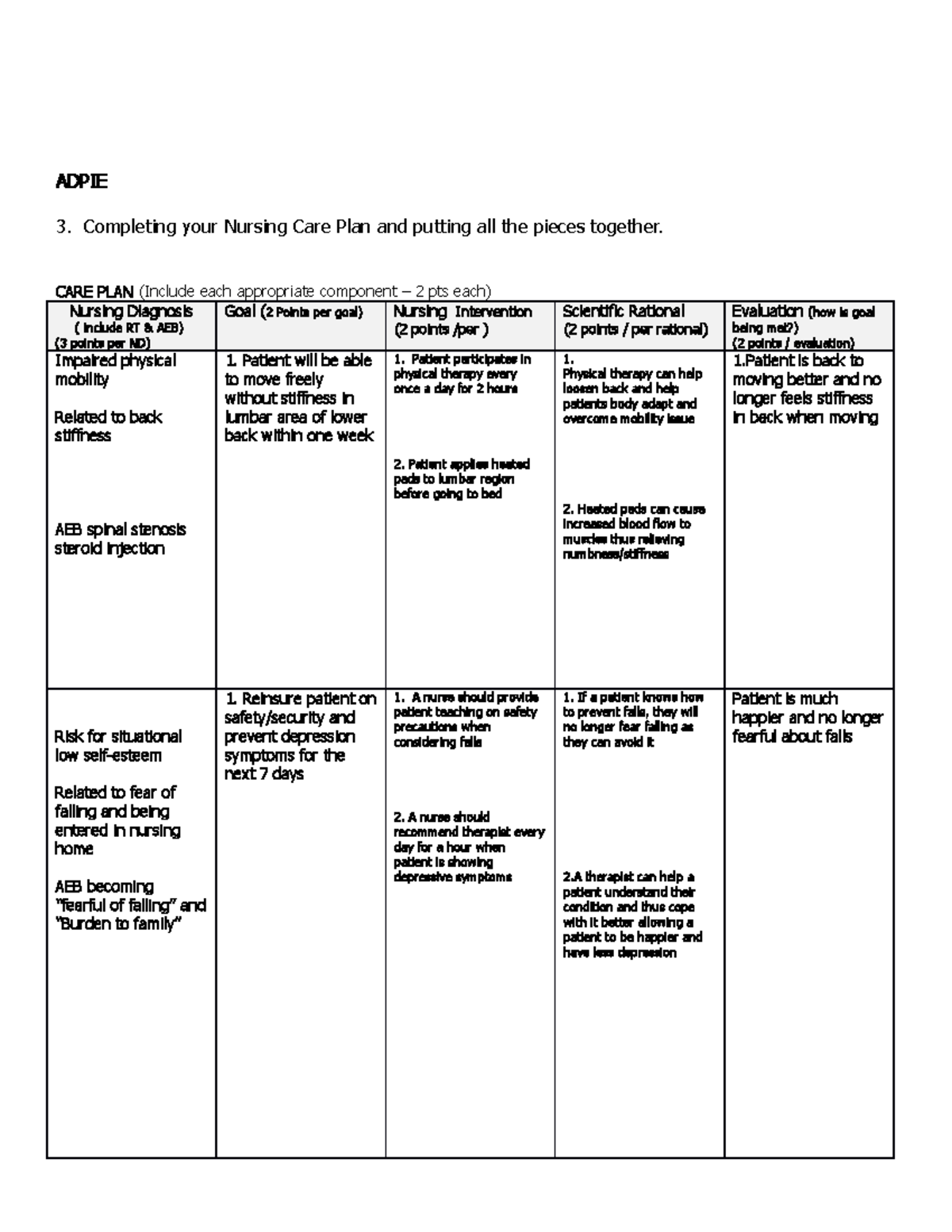 Ageing Adult care plan - ADPIE 3. Completing your Nursing Care Plan and ...