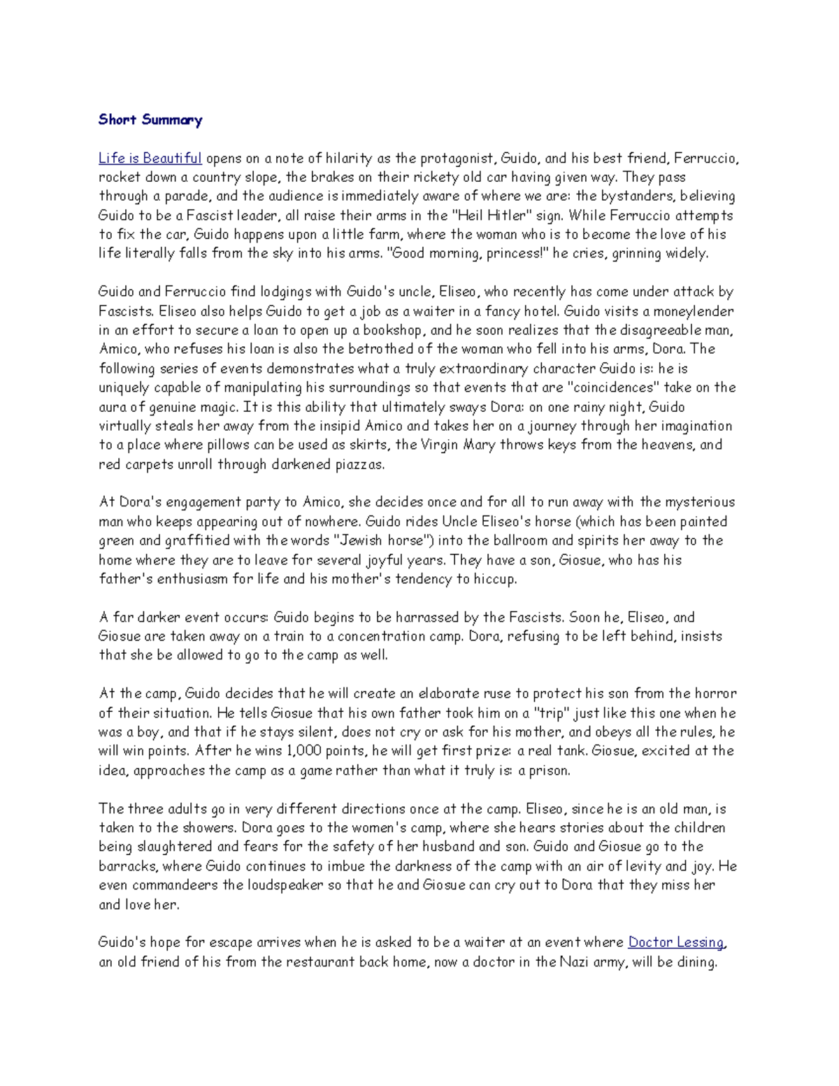 Life Is Beautiful complete summary - Short Summary Life is Beautiful ...