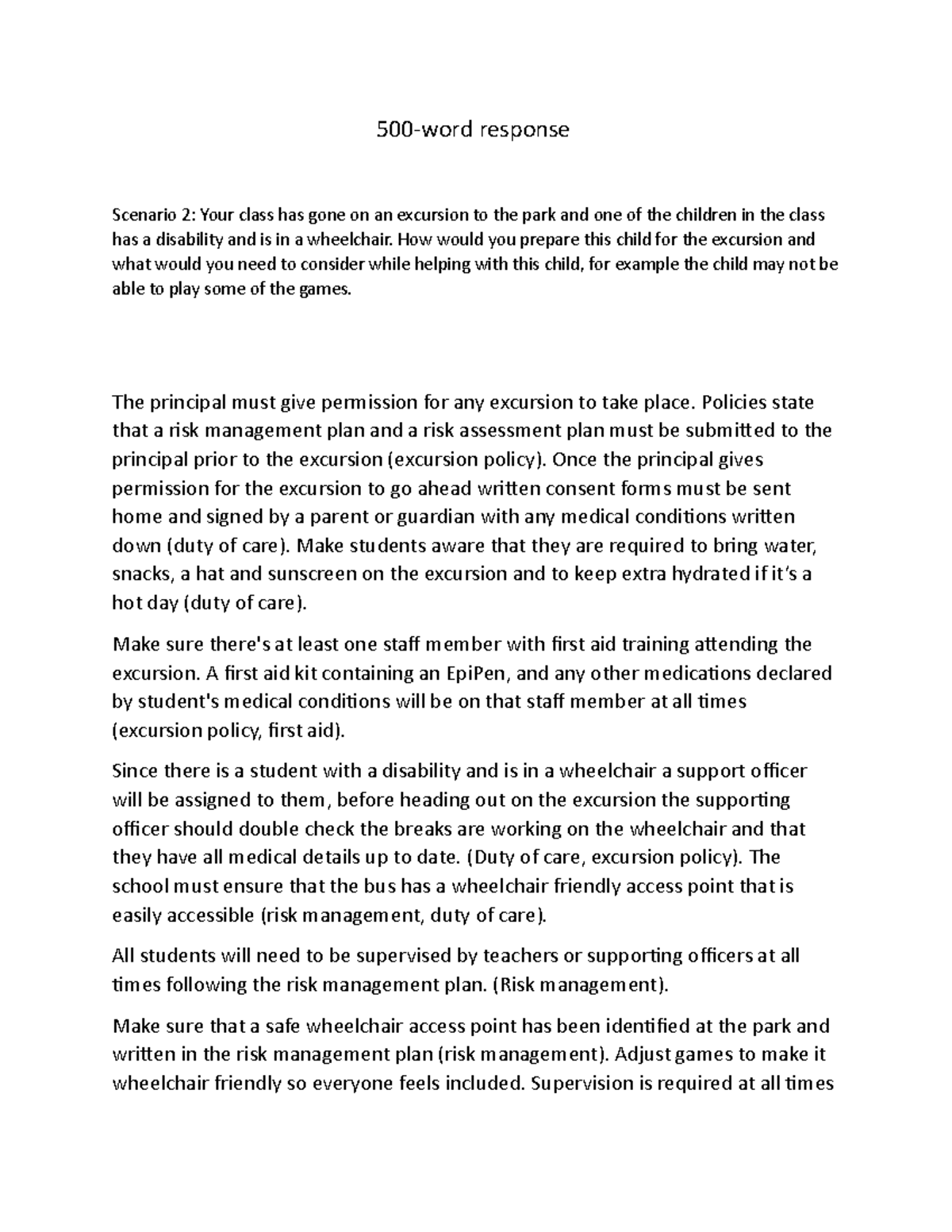 500 word response - Grade: A - 500-word response Scenario 2: Your class ...