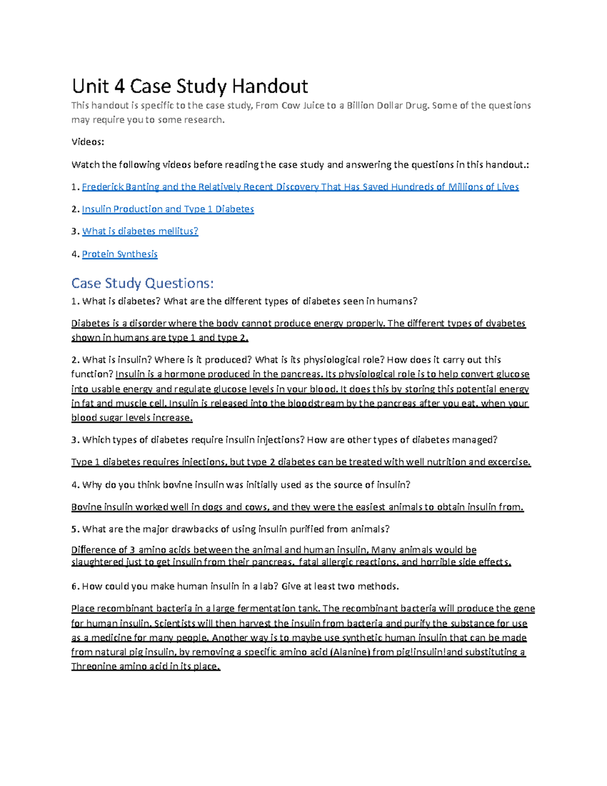 Unit 4 Case Study - Unit 4 Case Study Handout This handout is specific to the case study, From ...