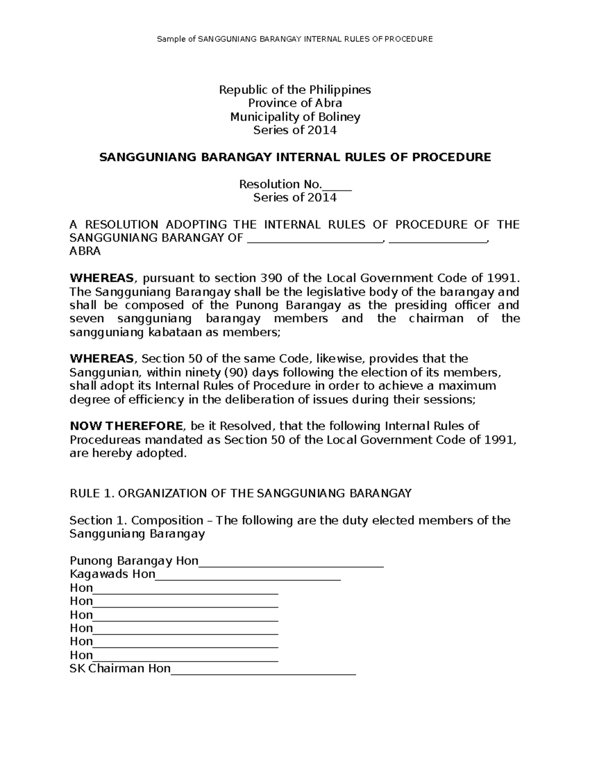 213235230 Sample Barangay IRP - Republic of the Philippines Province of ...