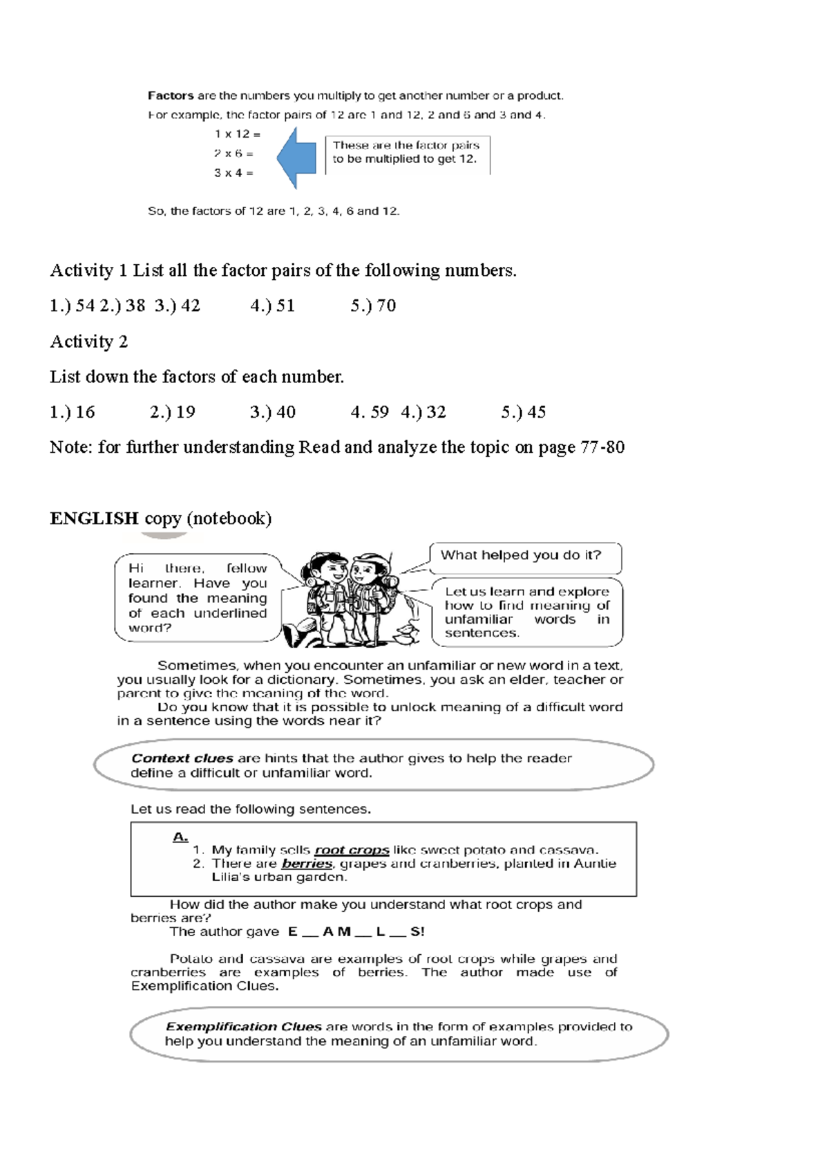Activity 1 List All The Factor Pairs Of The Following Numbers 1 54