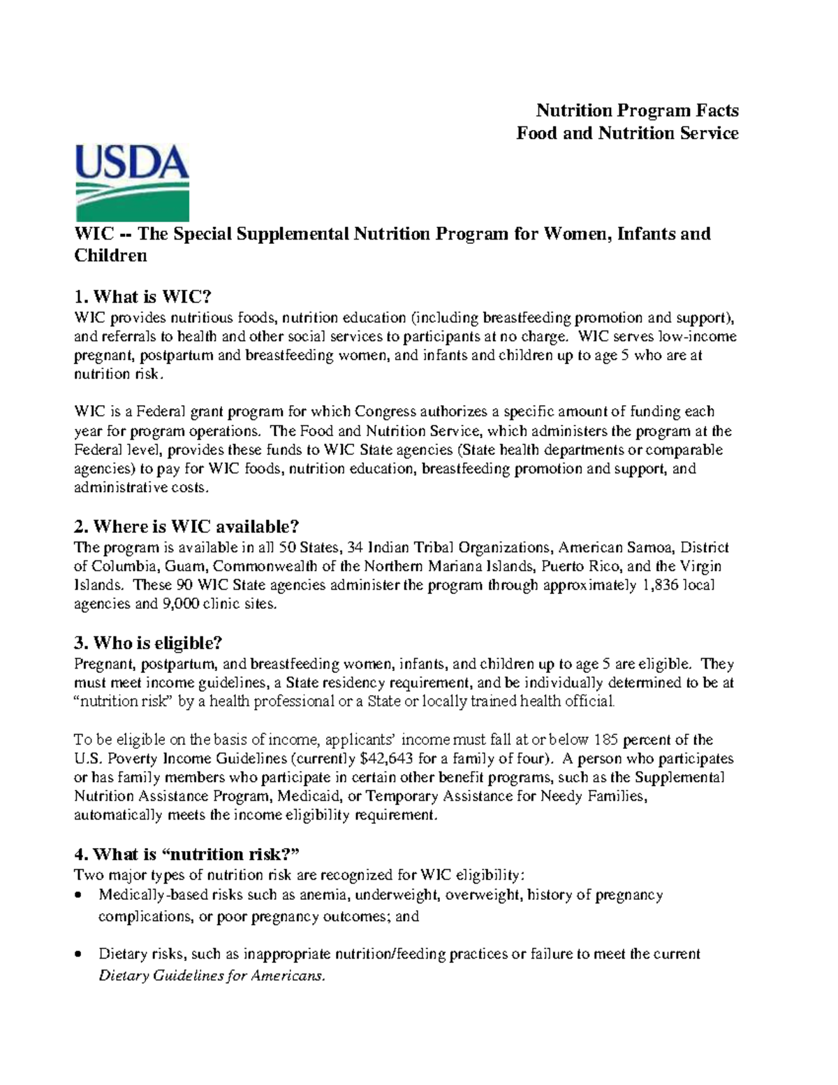 WIC-fact sheet and defintion - Nutrition Program Facts Food and ...