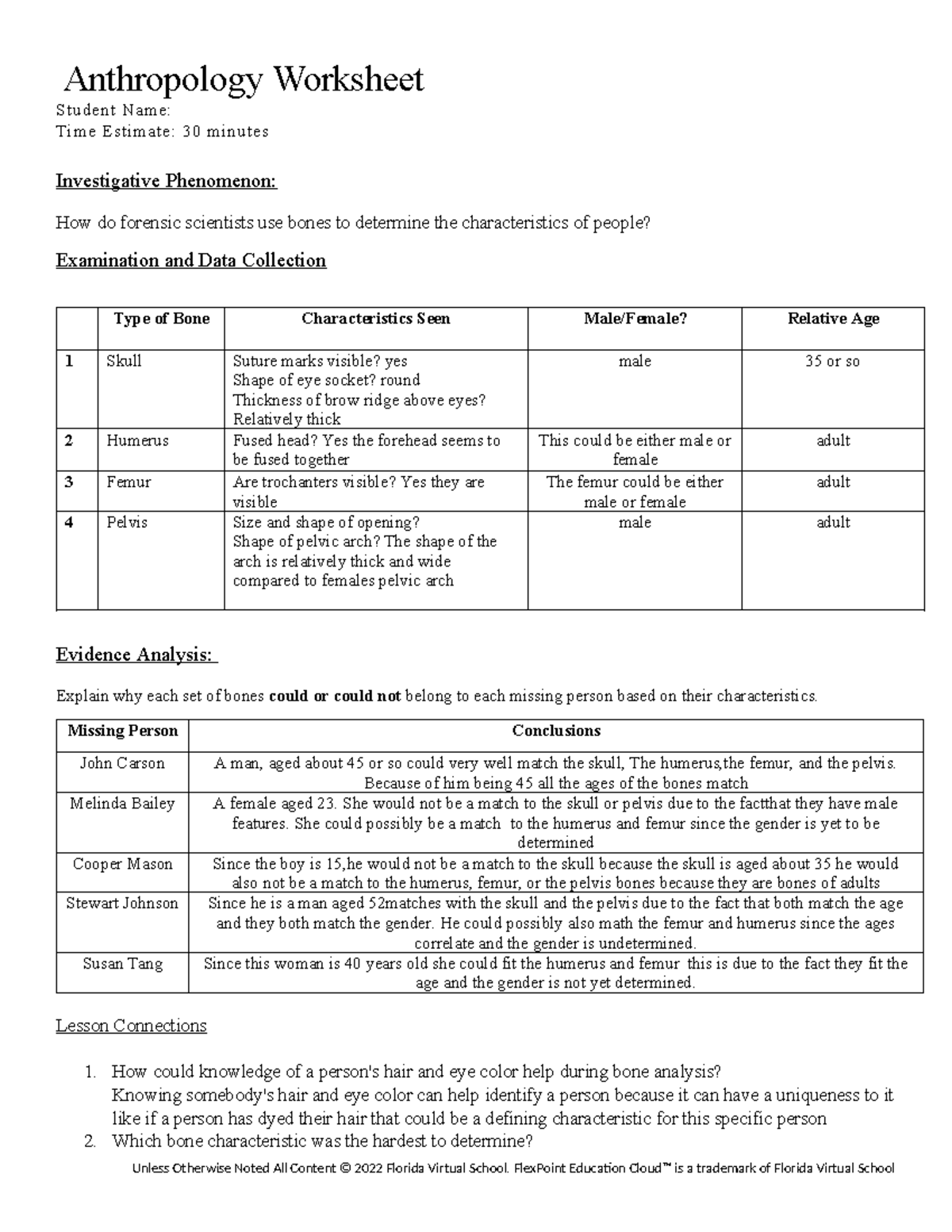 Anthropology worksheet - Anthropology Worksheet Student Name: Time ...