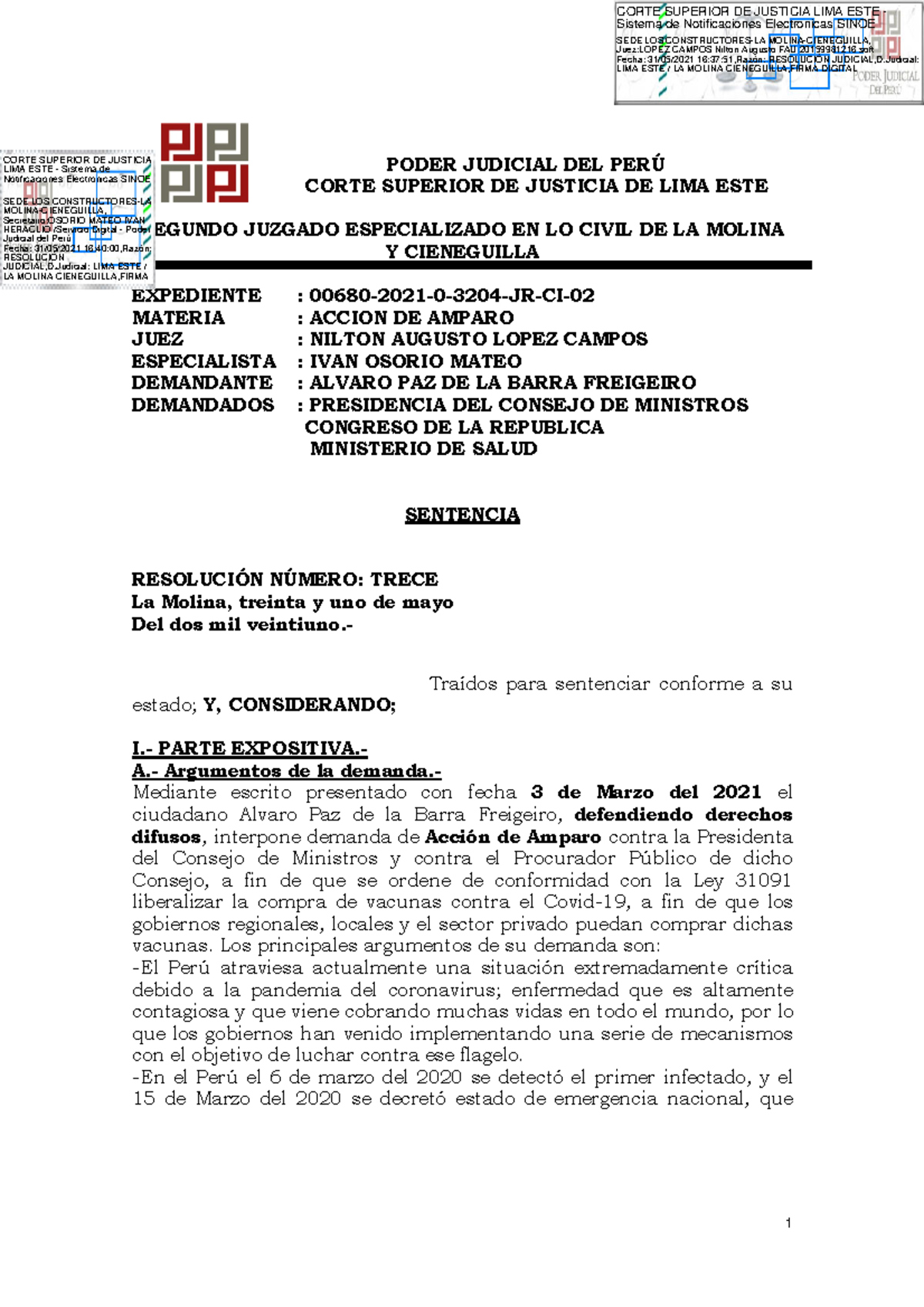 Sentencia exa - PODER JUDICIAL DEL PERÚ CORTE SUPERIOR DE JUSTICIA DE ...