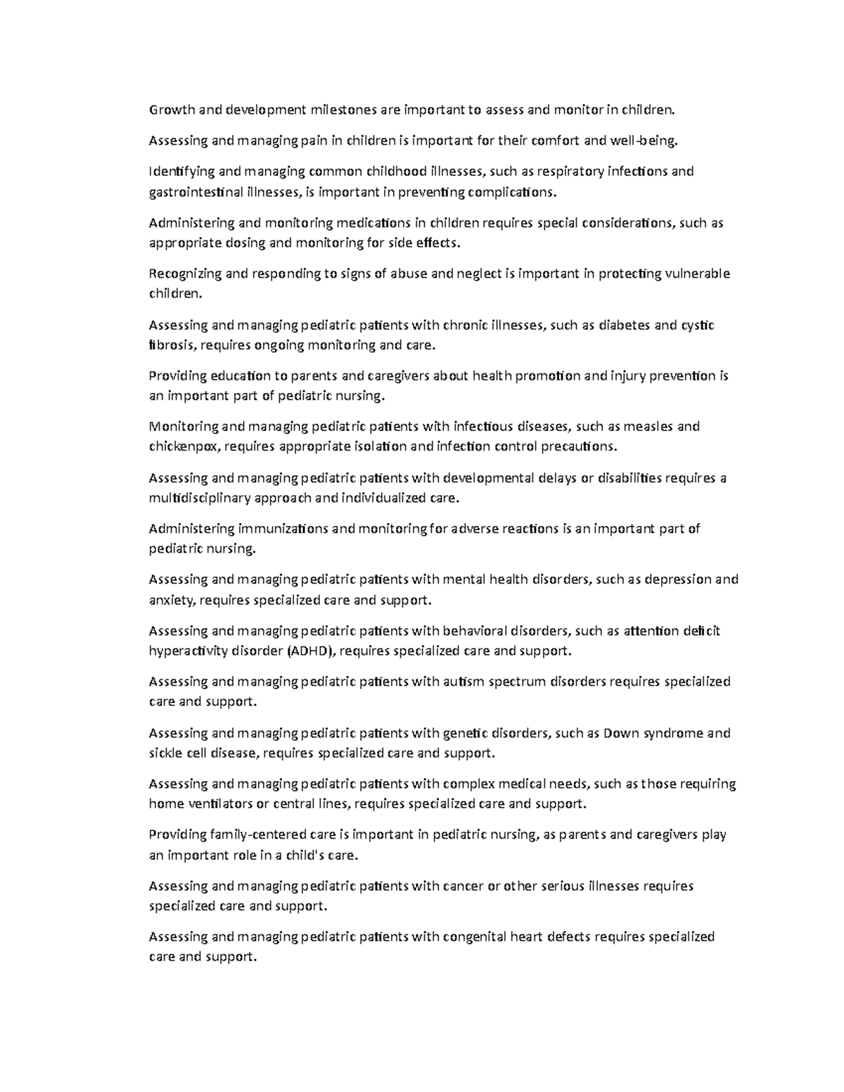Pediatric Nursing - Growth and development milestones are important to ...