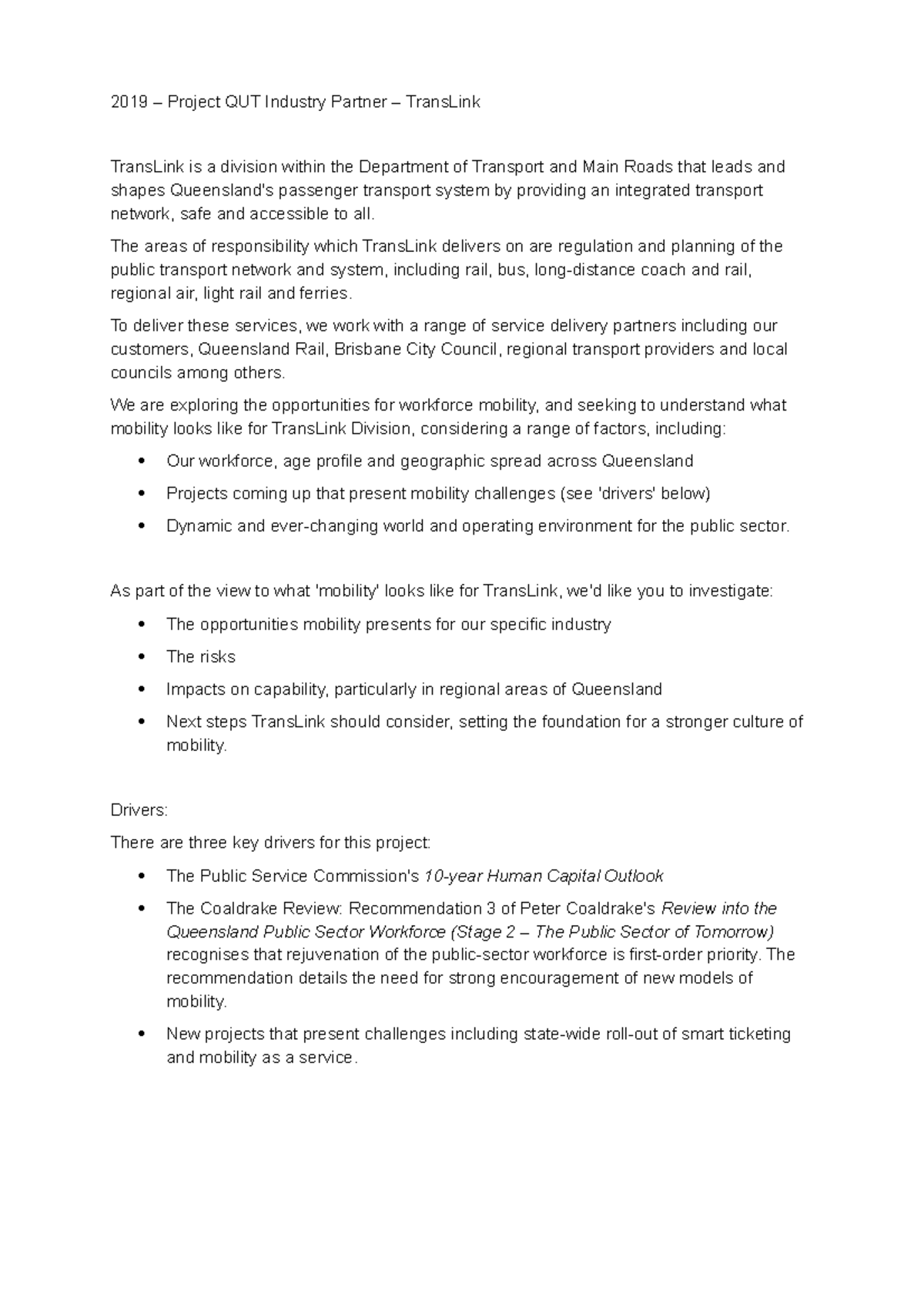 Example Project Description TransLink 2019 - 2019 – Project QUT ...