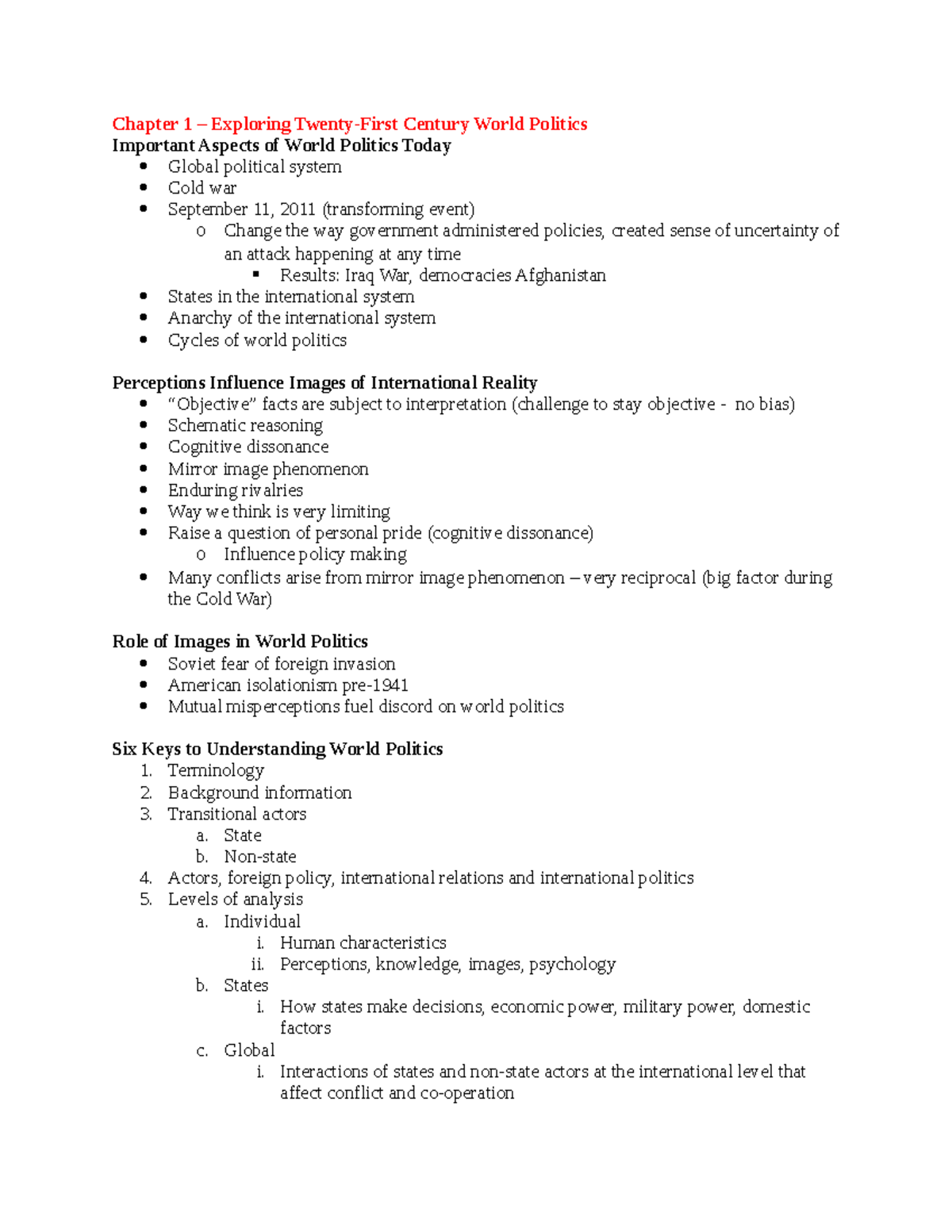 Chapter 1 4 and 13 notes - International Relations Basics - Chapter 1 ...
