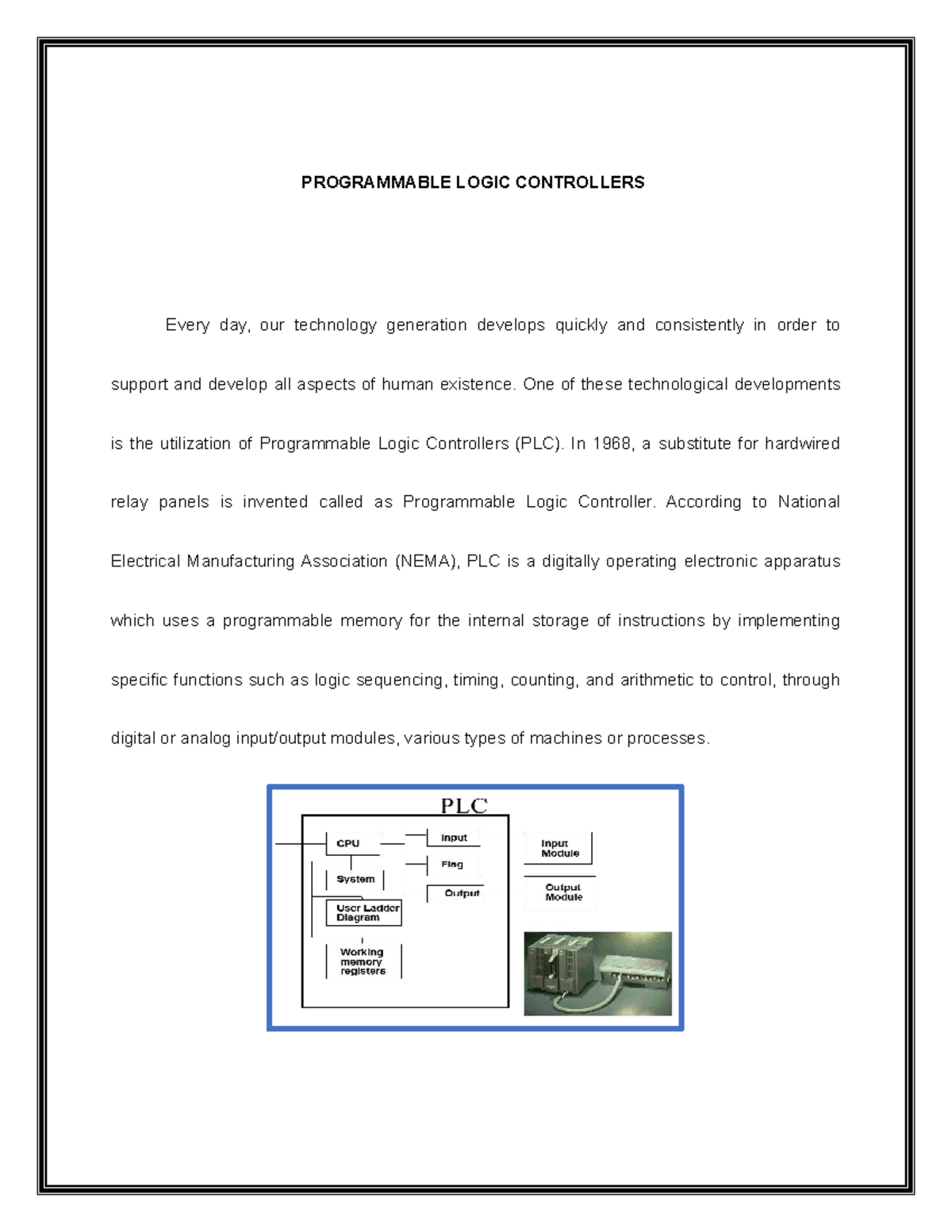 Programmable Logic Controllers - PROGRAMMABLE LOGIC CONTROLLERS Every ...