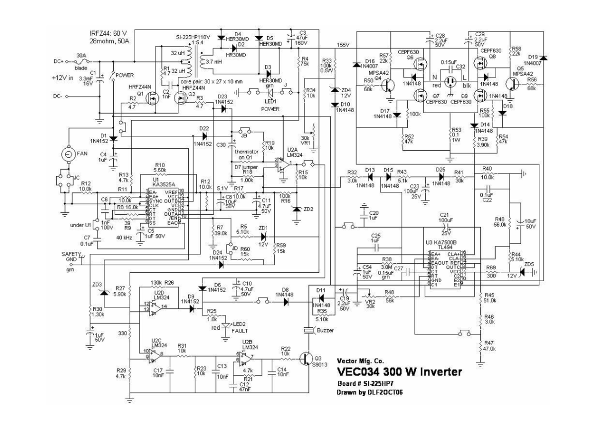 300W Inverter Design - IRFZ44: 60 V D4 C3 HER30MD D5 47uF + C28 C29 SI ...