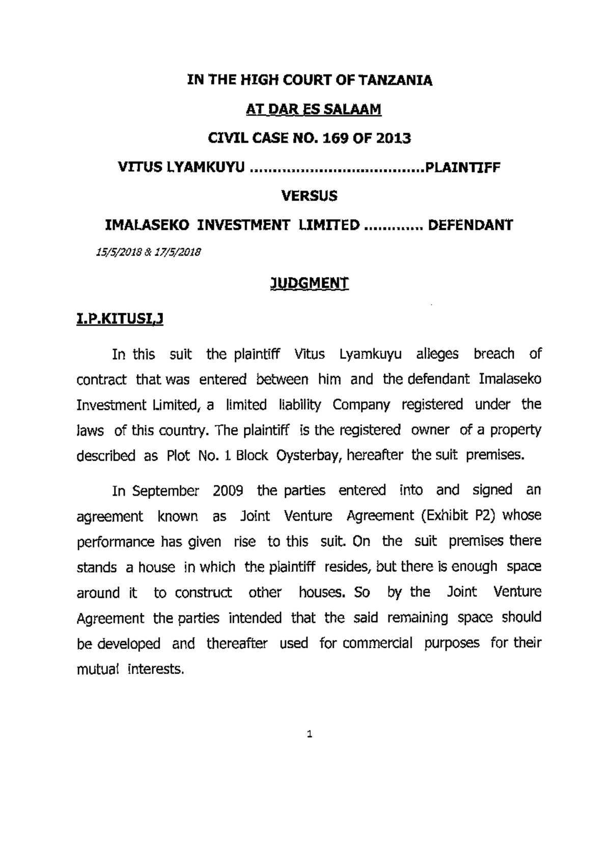 2018-tzhc-2785 0 - Work - Bachelour of law - Studocu