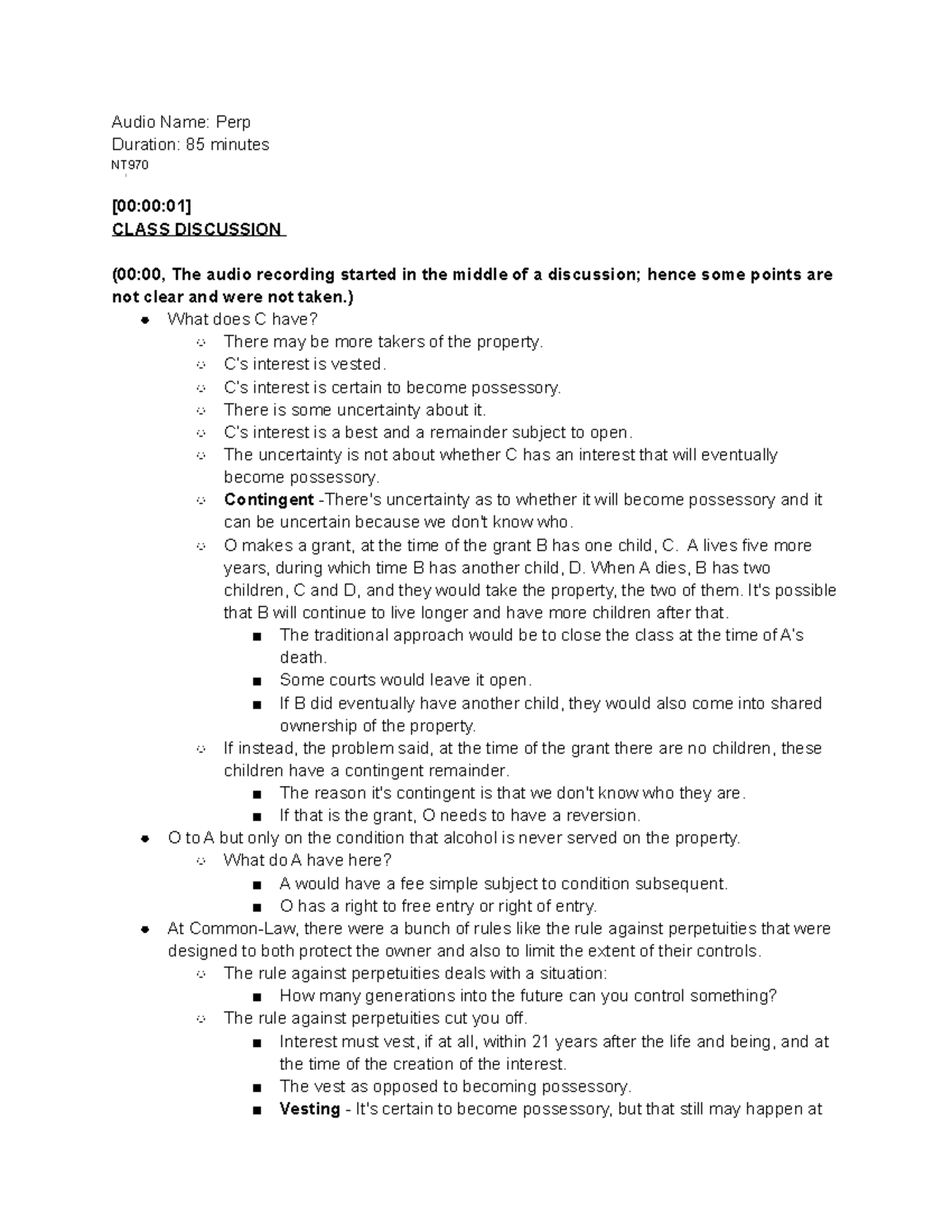 Perp Summary Notes - Audio Name: Perp Duration: 85 minutes NT [00:00:01 ...