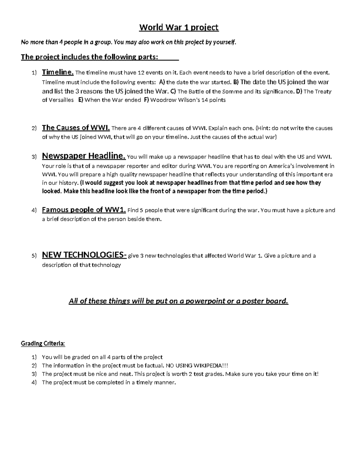 World War IProject-1 - World War 1 project No more than 4 people in a ...