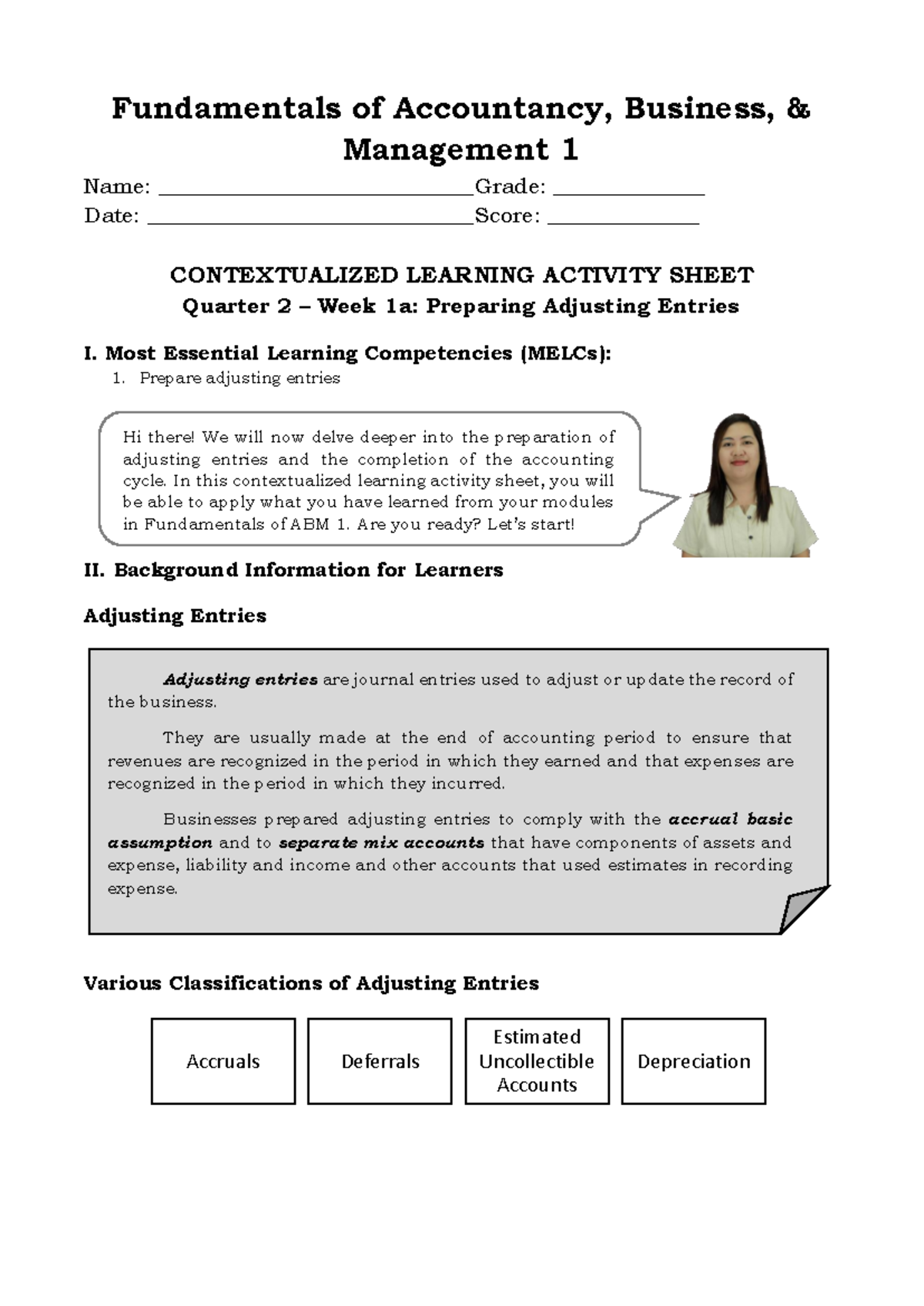 FABM 1 - Contextualized LAS - Quarter 2 - Week 1a - Fundamentals of ...