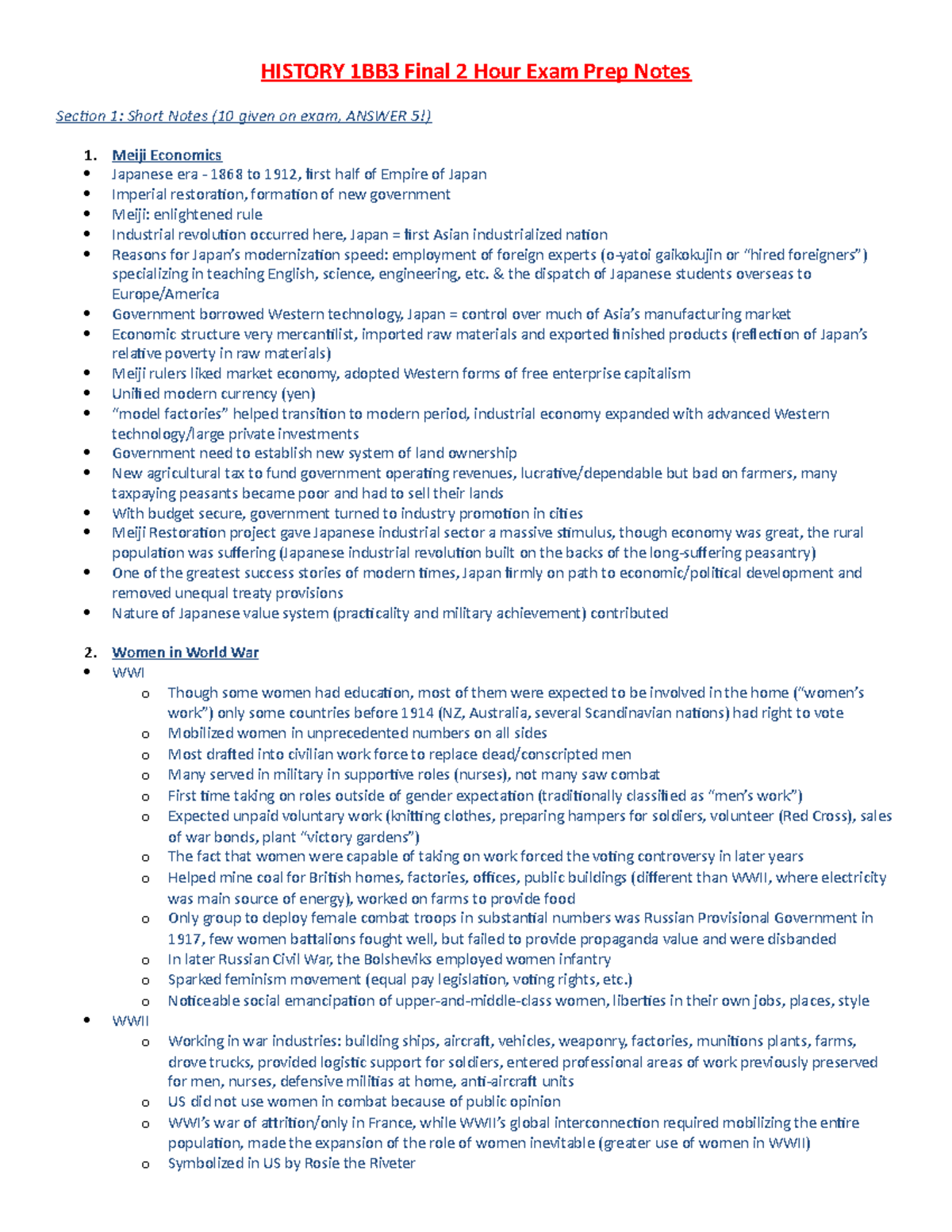 History 1BB3 Final Exam Prep Notes - HISTORY 1BB3 Final 2 Hour Exam ...