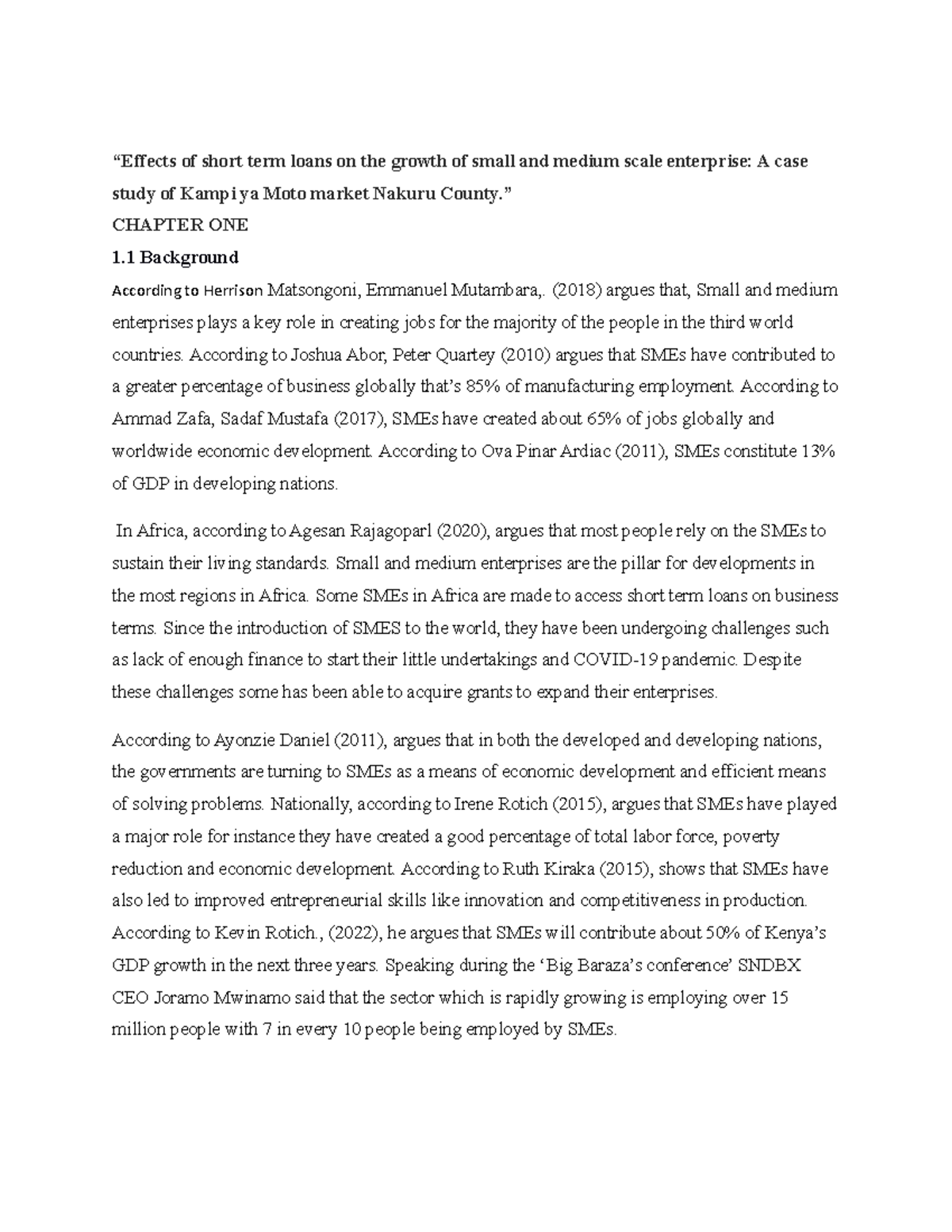 Research Proposal - brief short notes - “Effects of short term loans on ...
