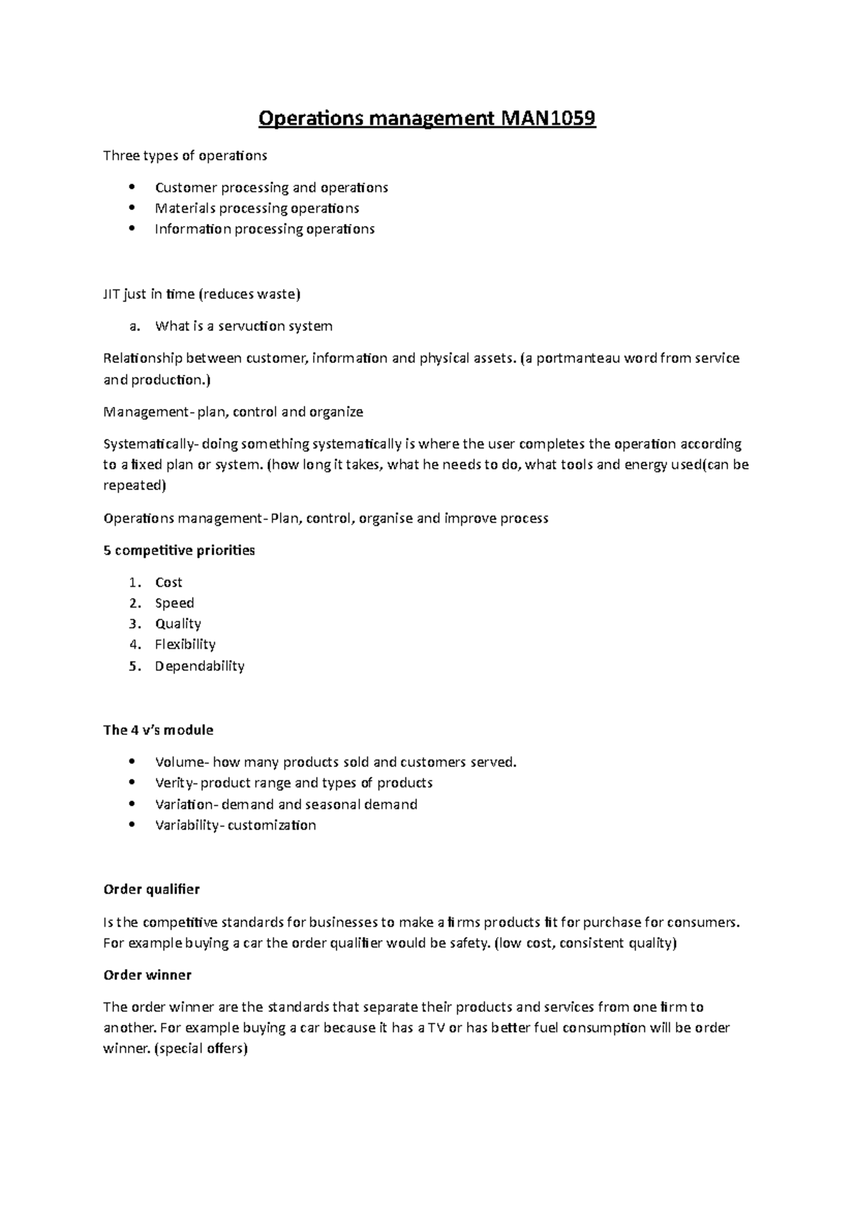 Operations management MAN1059 - Operations management MAN Three types ...