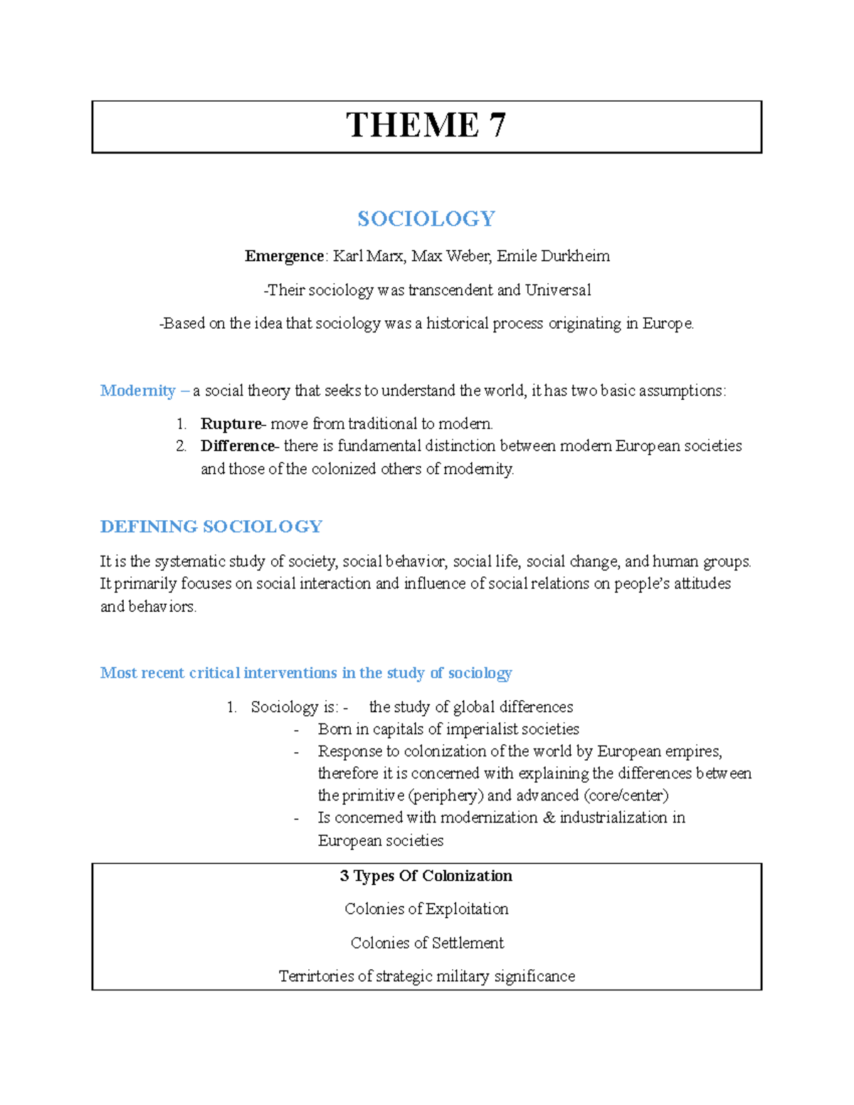 SOC110 TEST 2 - THEME 7 SOCIOLOGY Emergence: Karl Marx, Max Weber ...