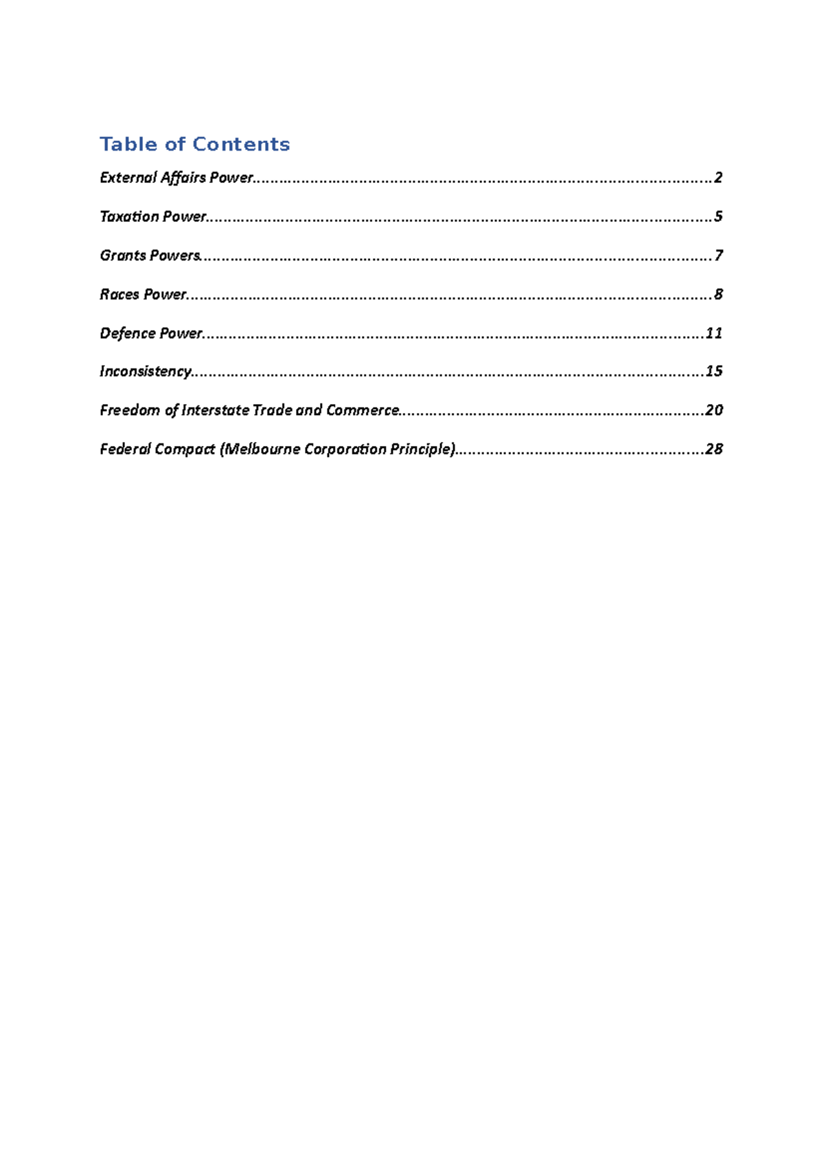 Final Exam Summaries - Table of Contents External Affairs - Studocu